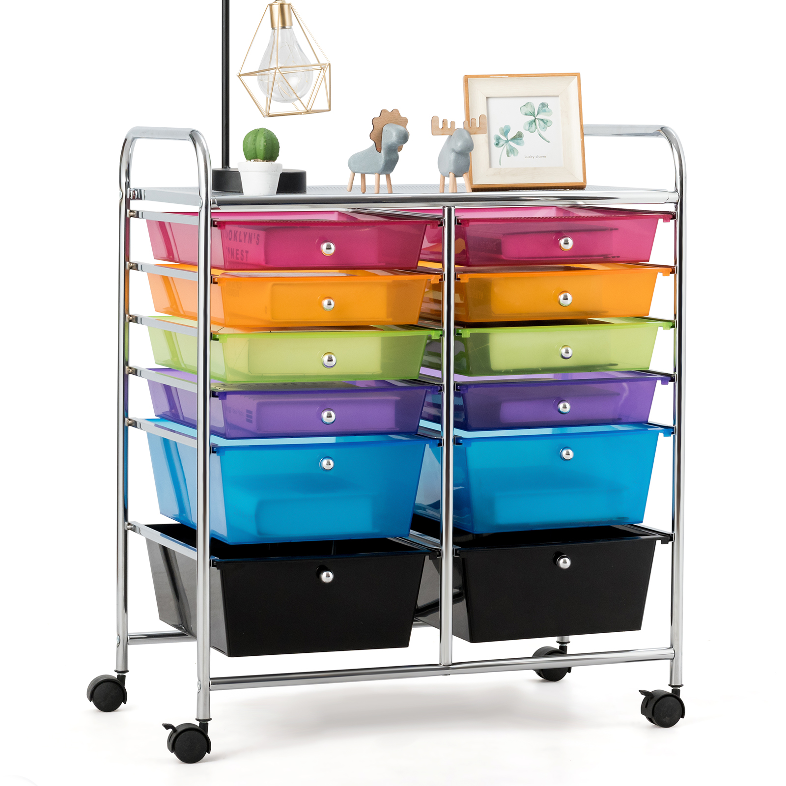 Topbuy 12-Drawers Rolling Storage Cart with Organizer Top Multi Color ...