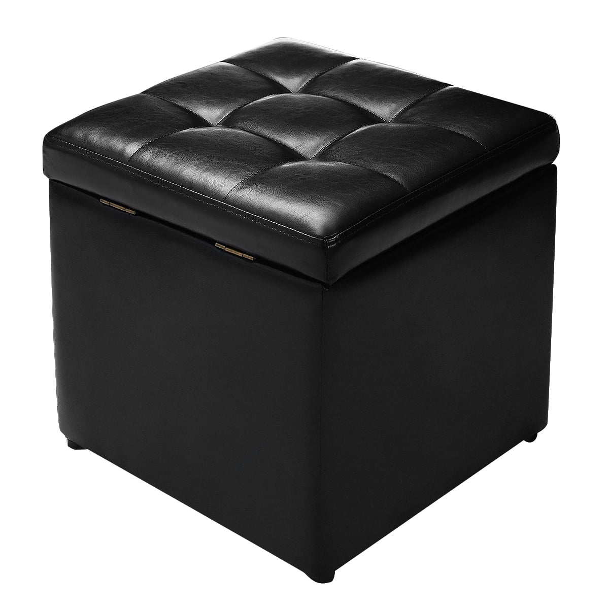 Topbuy 16'' Black Cube Ottoman Storage Box with Hinge Top, Square ...