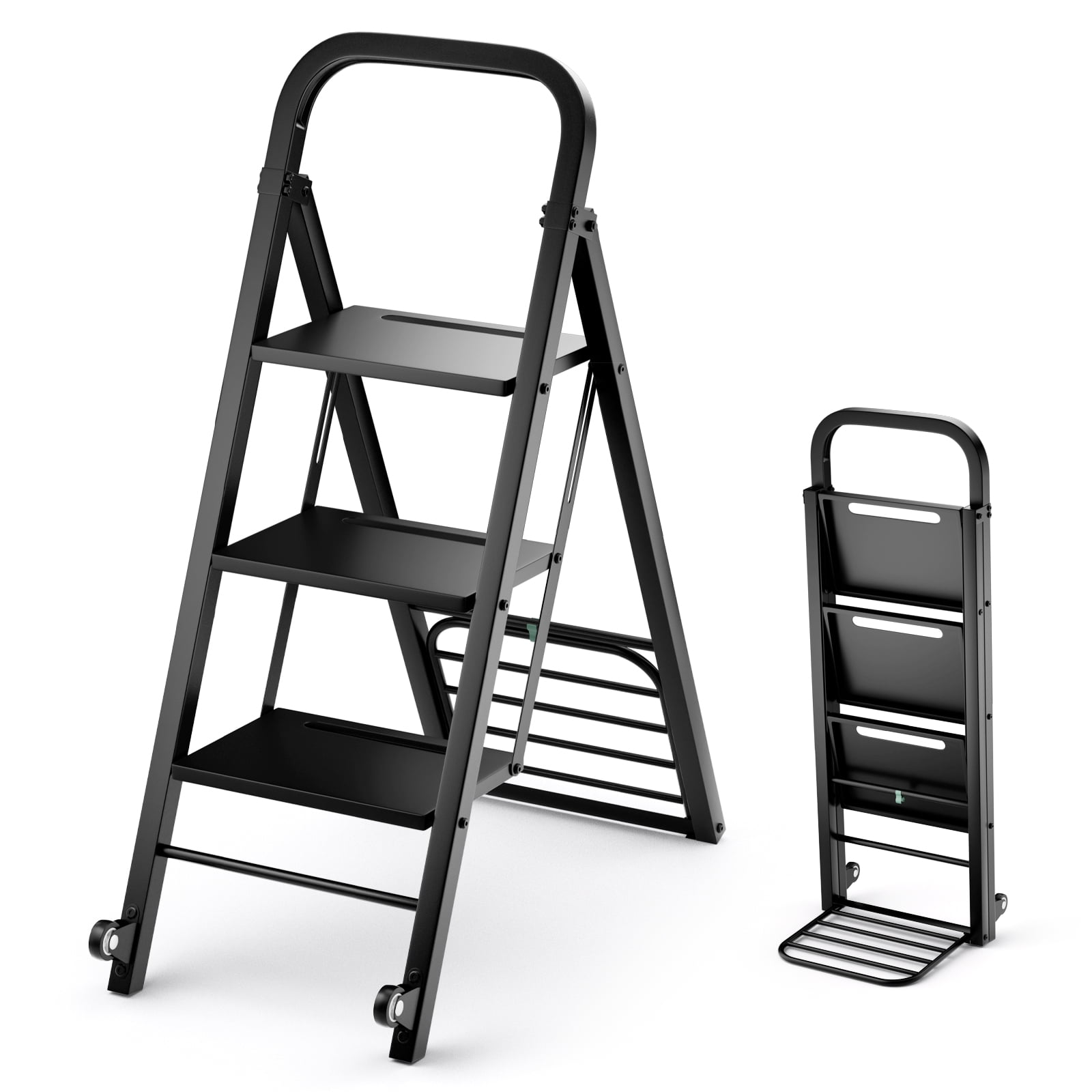 Topbuy 2-In-1 Hand Truck & Ladder Foldable 3-Step Ladder w/ Non-slip ...