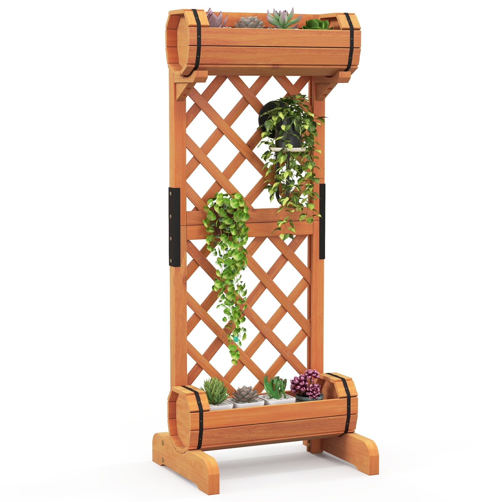 Topbuy 2-In-1 Raised Garden Bed with Trellis Removable Planter Boxes ...
