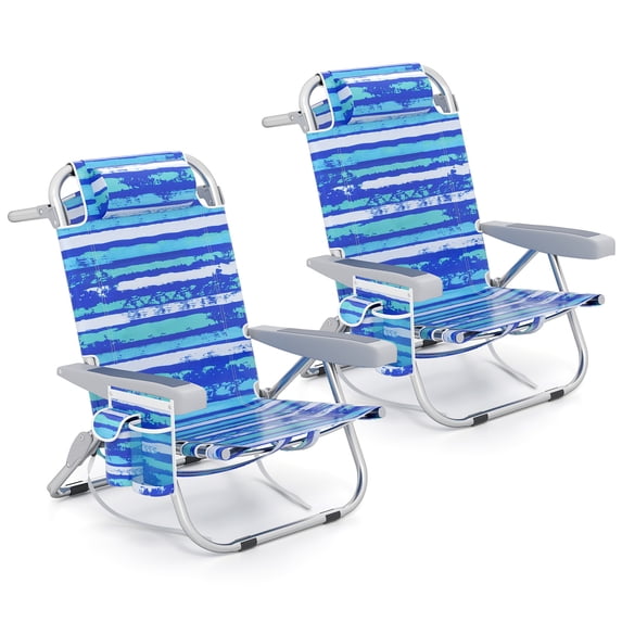 Topbuy 2PC Backpack Beach Chair Foldable 5-Position Lay Flat Lounge ...