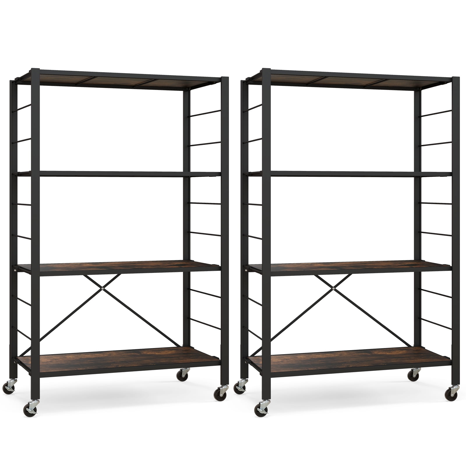 Topbuy 2pcs 4-Tier Foldable Storage Shelf Collapsible Shelving Unit ...