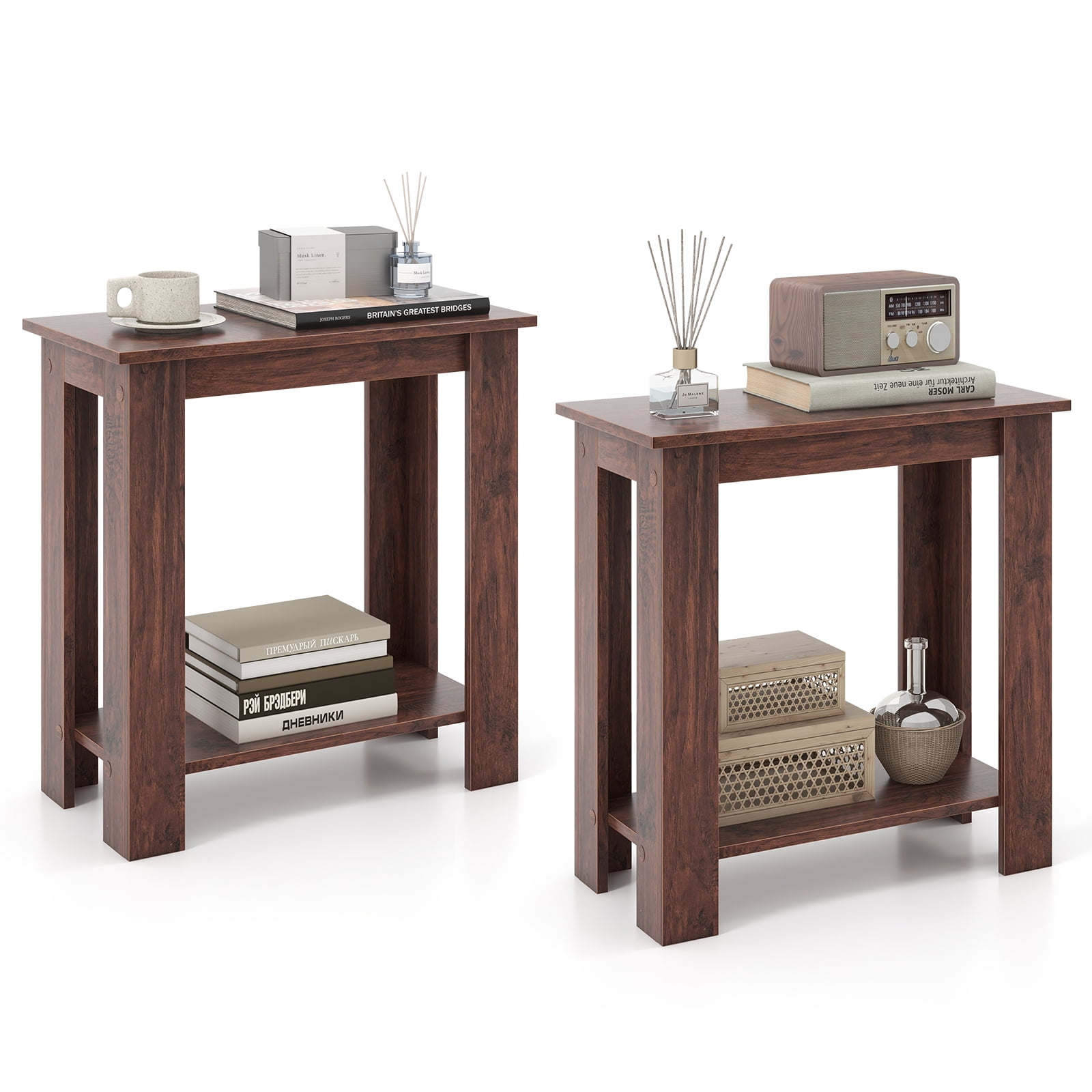 Topbuy 2pcs Wood End Table 2-tier Rectangular Side Table Home Accent ...