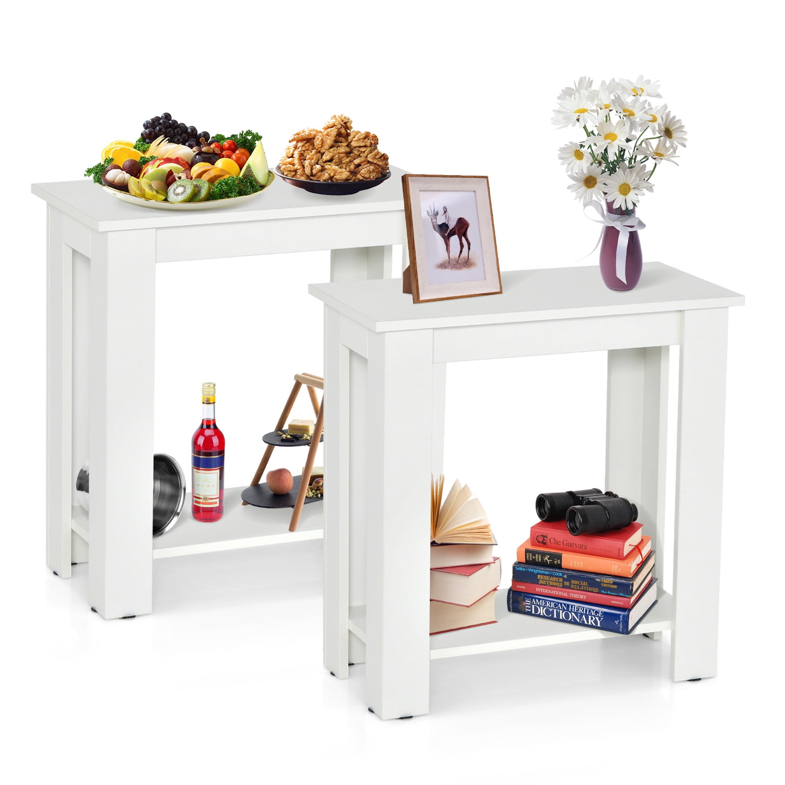 Topbuy 2pcs Wood End Table 2-tier Rectangular Side Table Home Accent ...