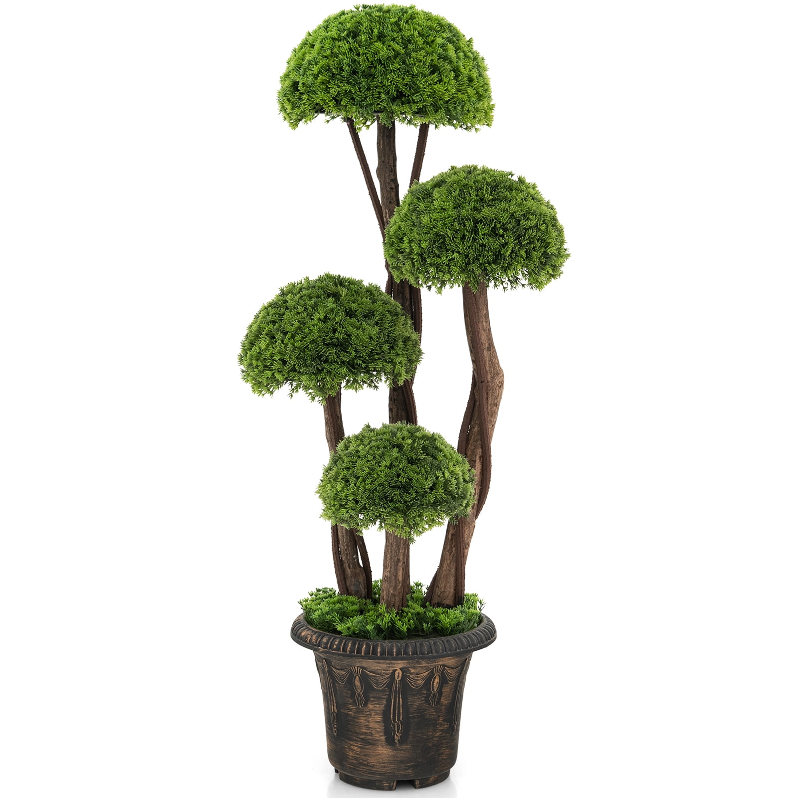 Topbuy 3ft Indoor & Outdoor Artificial Cedar Topiary Tree, Rattan Trunk ...