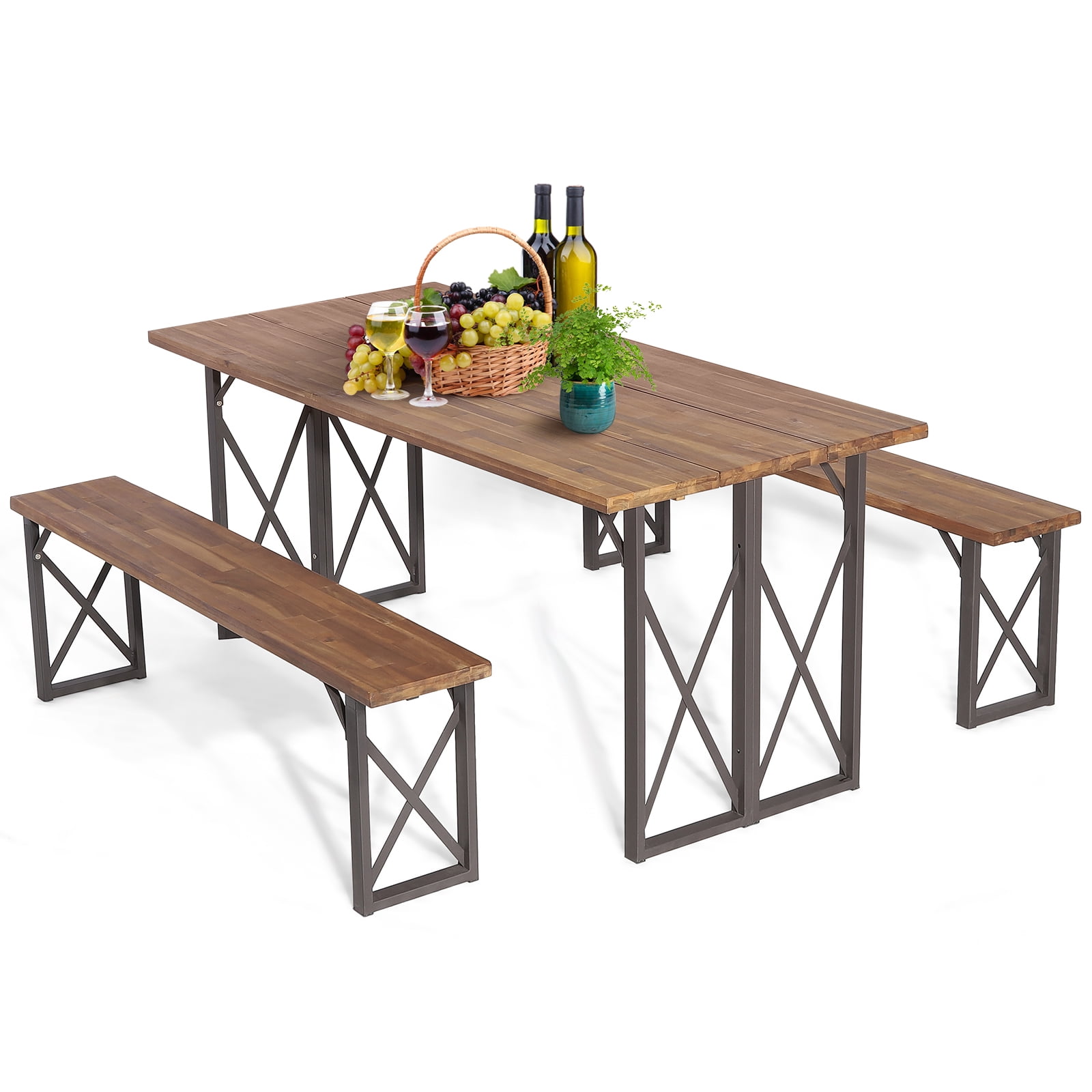 Topbuy 3 Piece Patio Picnic Table Bench Set, Outdoor Camping Table Set ...
