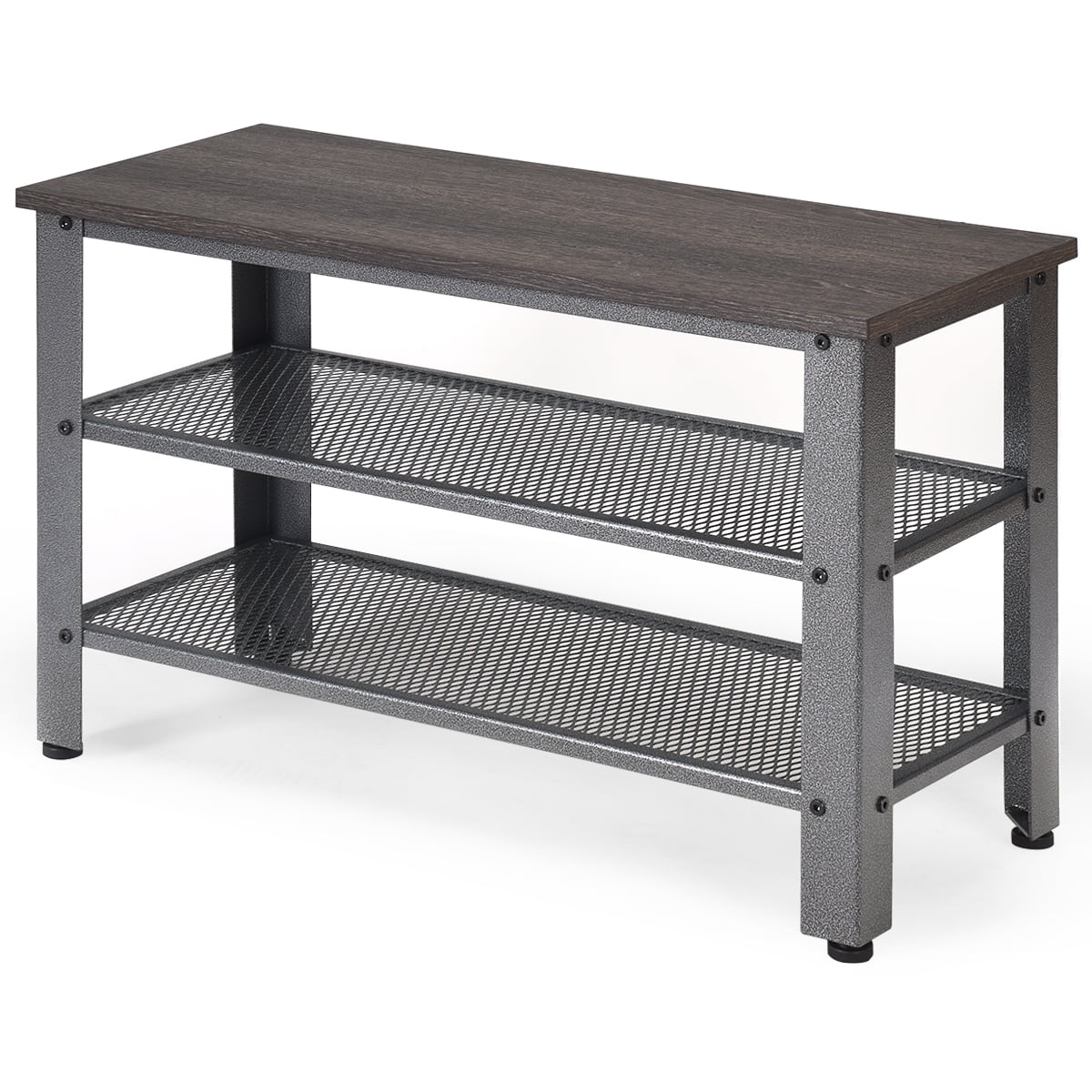 Topbuy 3-Tier Industrial Shoe Rack Entryway Bench with Mesh Storage ...
