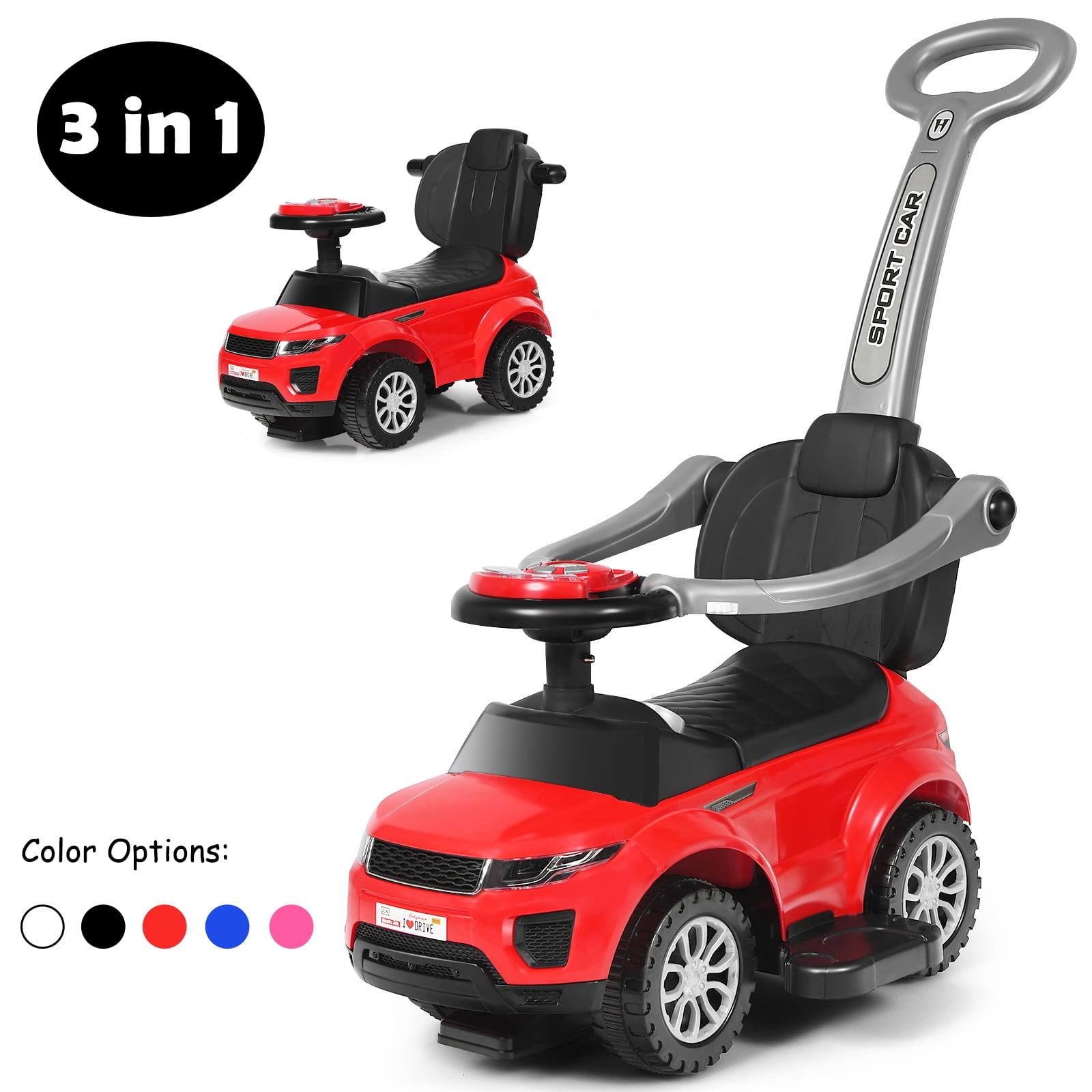 Topbuy 3-in-1 Kids Push Car, Walker and Ride-On Toy, Safety Features ...