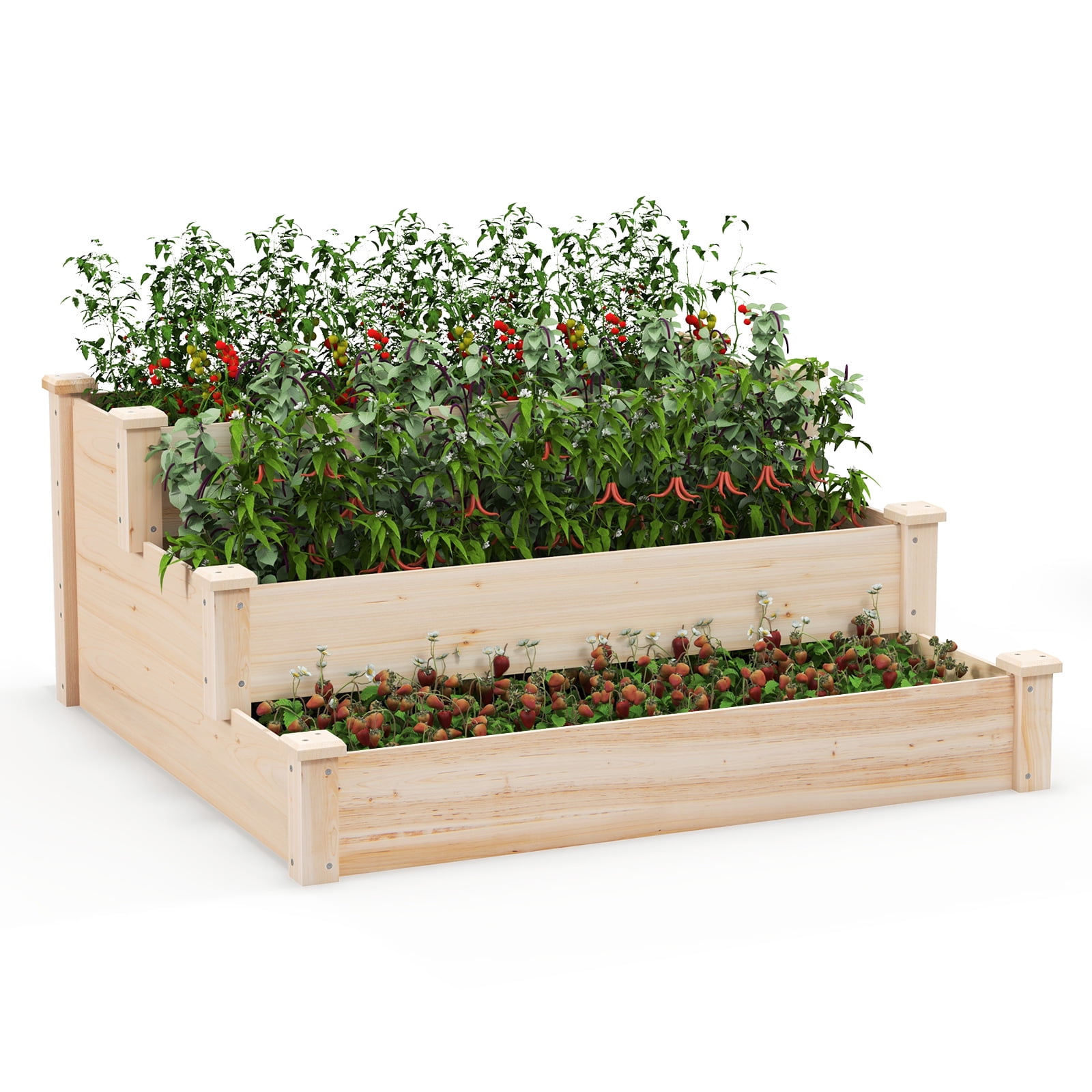 Patiojoy 3-tier Raised Garden Bed, Tiered Garden Box w/Open-ended Base ...