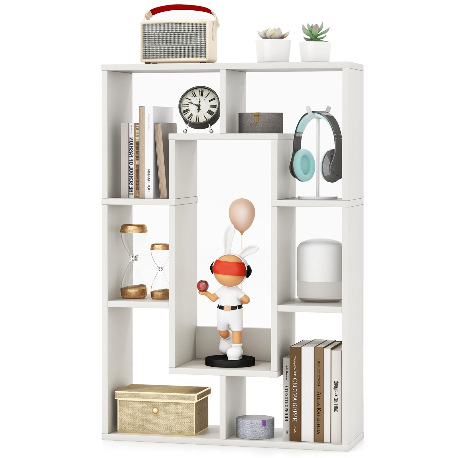 Topbuy 35.5” Geometric Bookshelf Open-back Bookcase w/ 7 Cubes Free ...