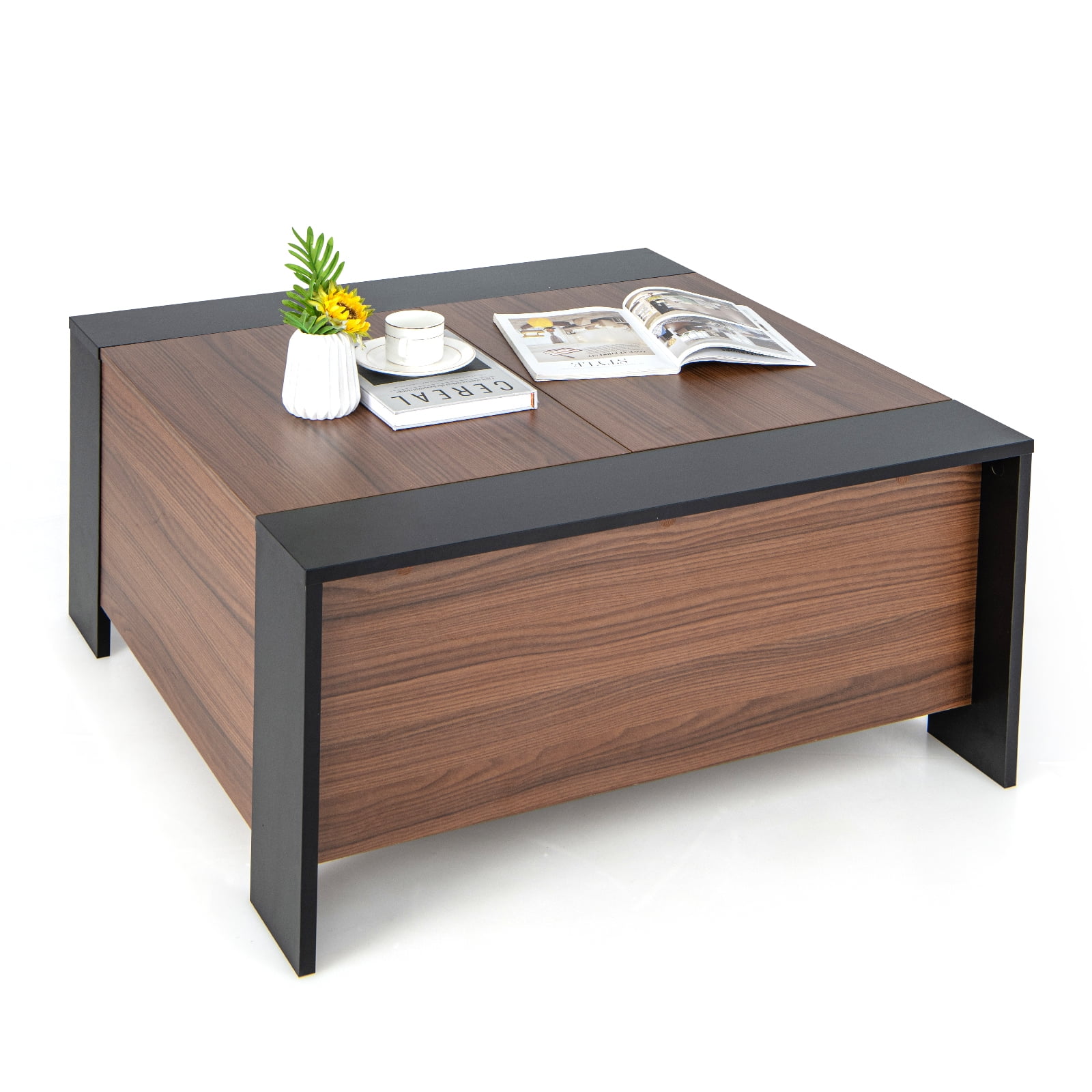 Topbuy 36.5” Coffee Table with Sliding Top Square Center Table with ...