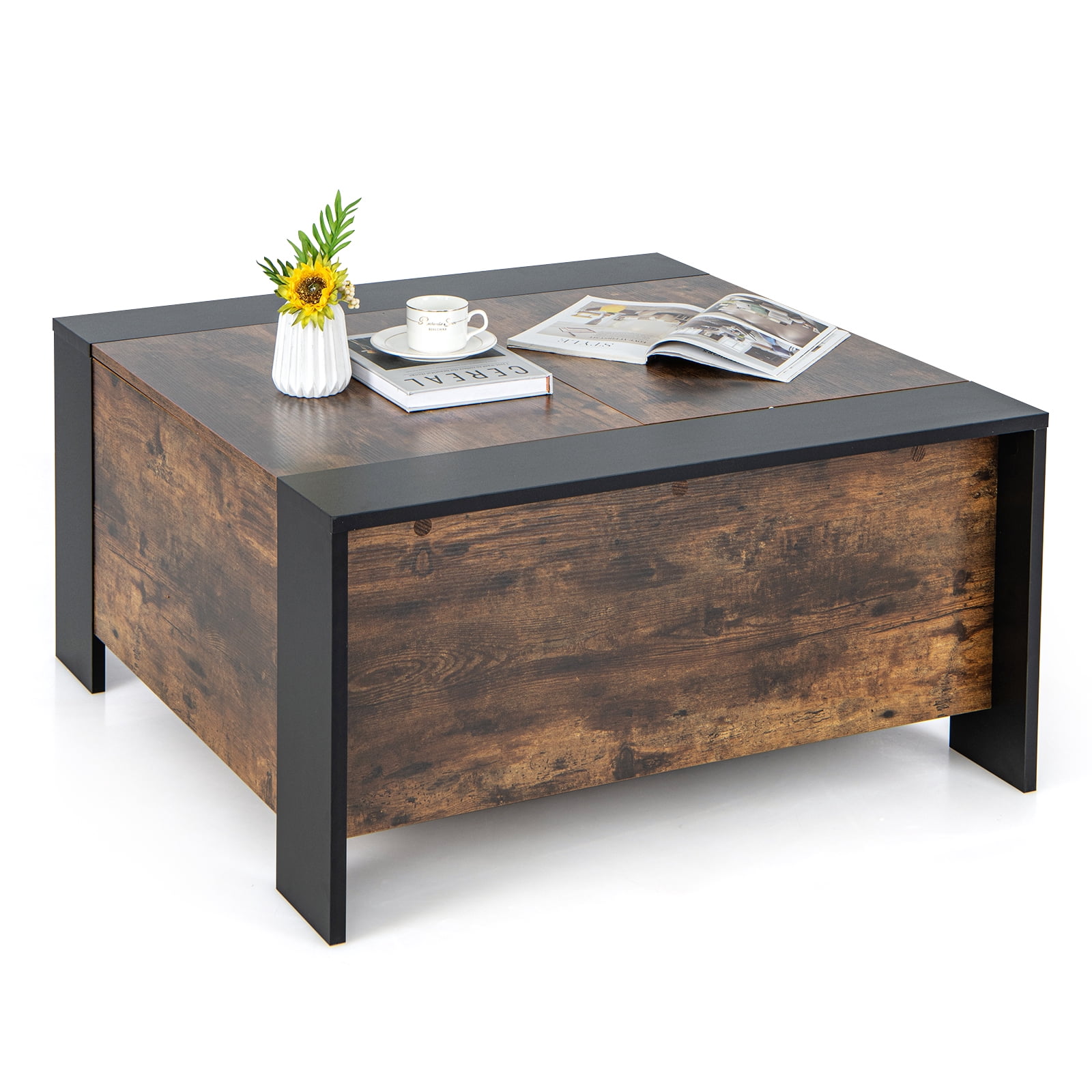 Topbuy 36.5” Coffee Table with Sliding Top Square Center Table with ...