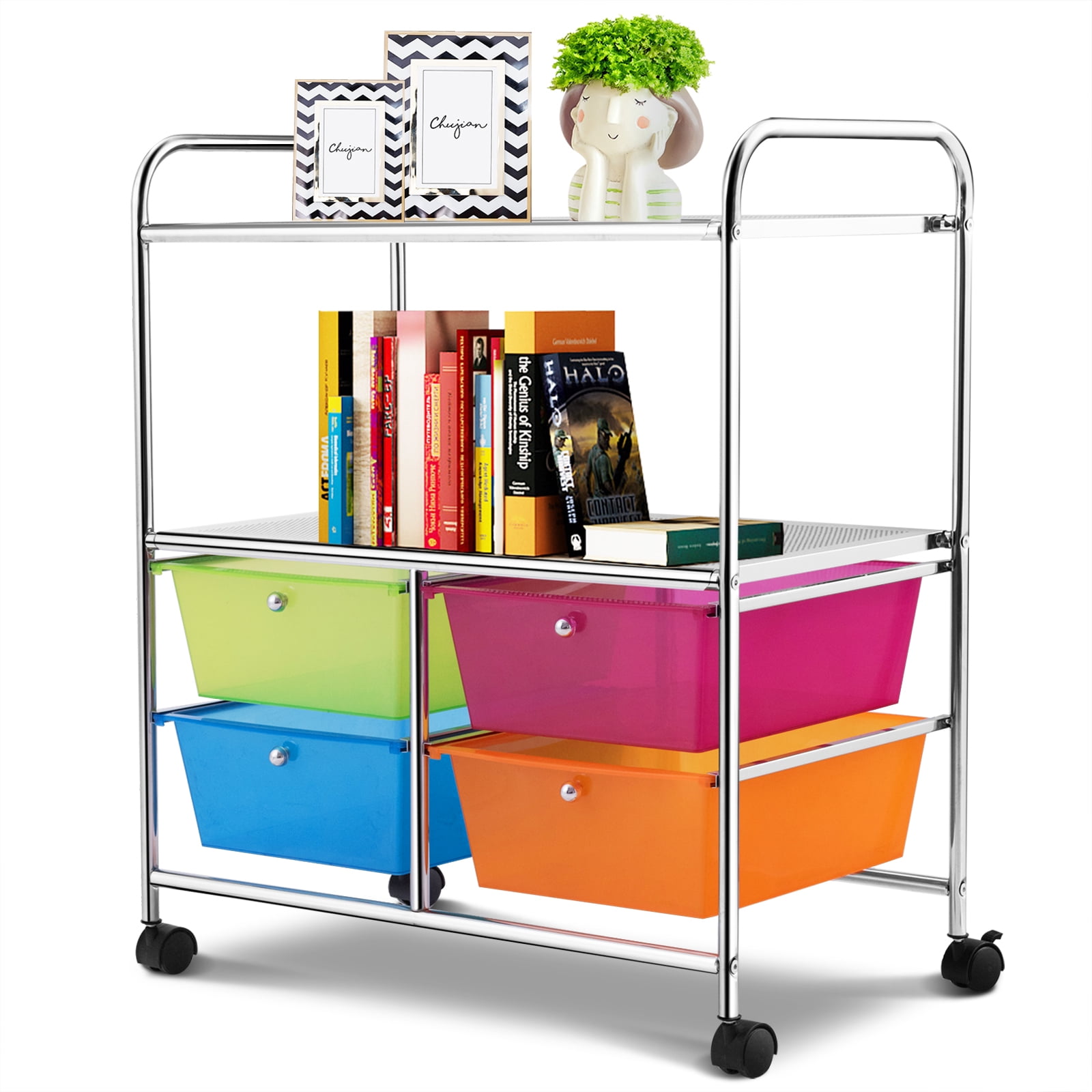 Topbuy 4-Drawer Rolling Storage Cart Metal Rack Organizer Shelf with ...