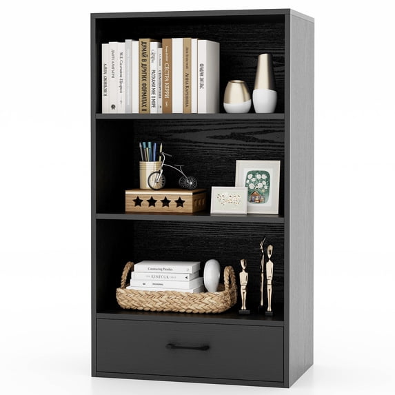 Topbuy 4-Tier Bookcase w/Storage Drawer Modern Storage Shelf w/3-Tier ...