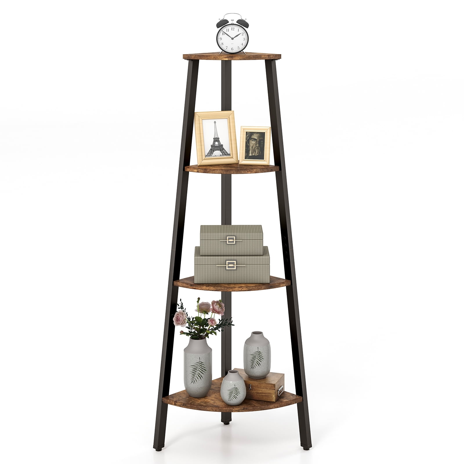 Topbuy 4-Tier Industrial Corner Ladder Shelf Freestanding Bookshelf ...