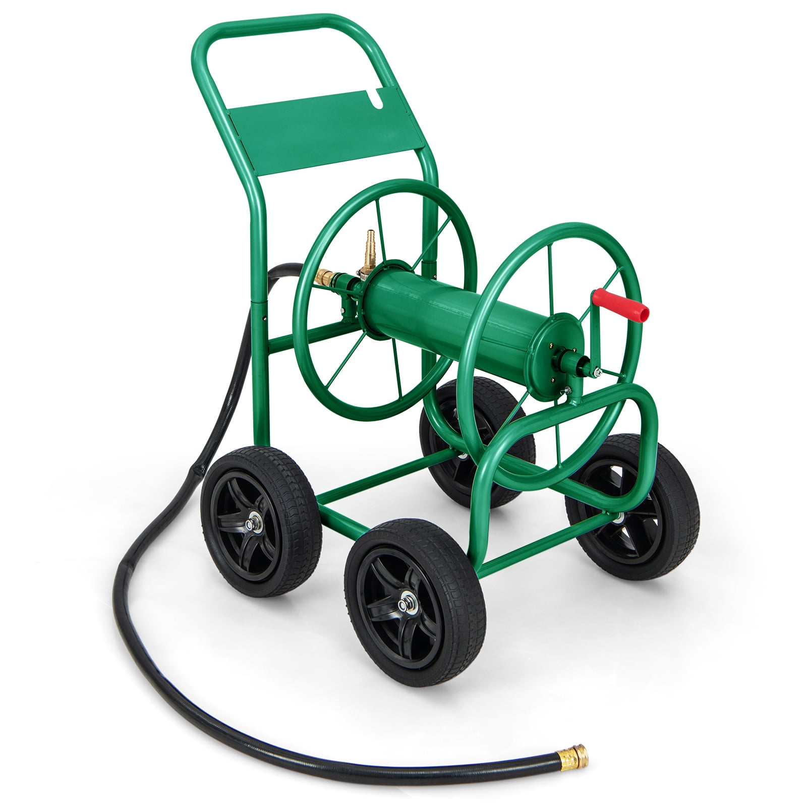 Topbuy 4-Wheel Garden Water Hose Reel Cart Heavy Duty Wheel Water ...