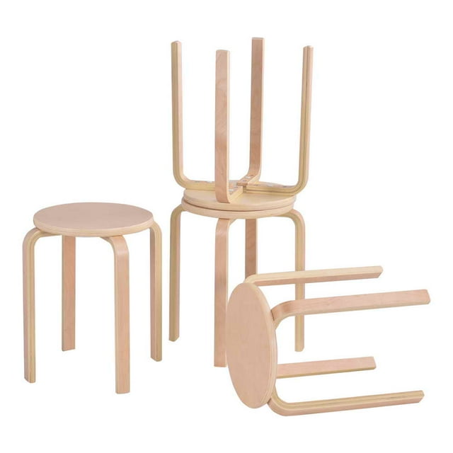 Topbuy 4 pcs 17" Round Stacking Stool Dining Chair Set Backless Wood ...