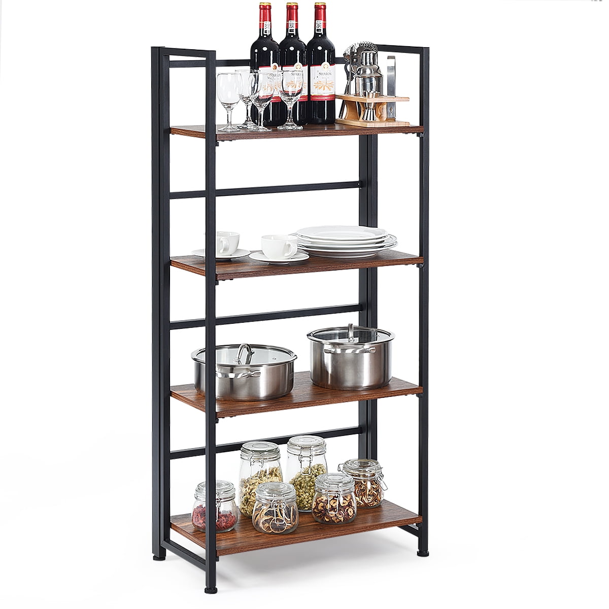 Topbuy 4Tier Folding Bookshelf Open Display Rack Metal Storage Shelf ...