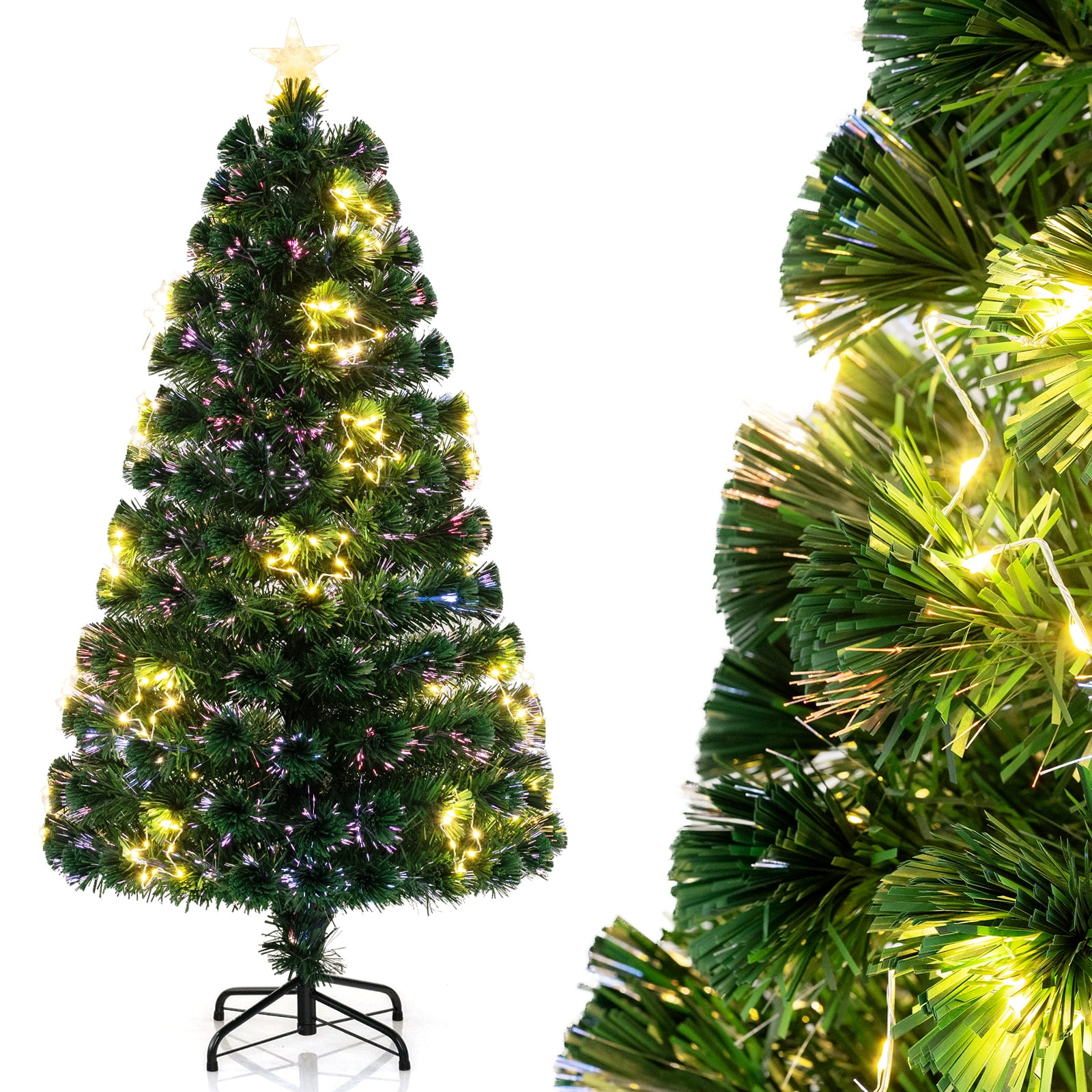 Topbuy 5 FT Fiber Optic Christmas Tree Pre-lit Artificial Xmas Tree ...