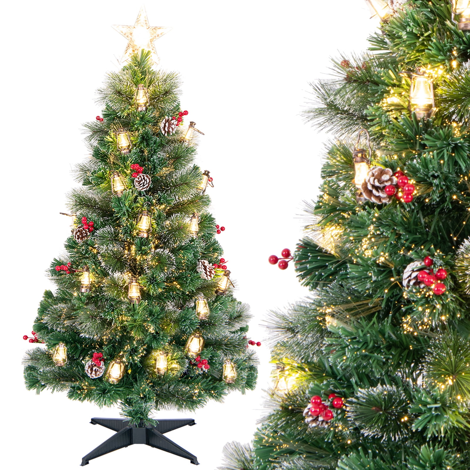 Topbuy 5 FT Pre-lit Fiber Optic Christmas Tree Artificial Xmas Tree ...