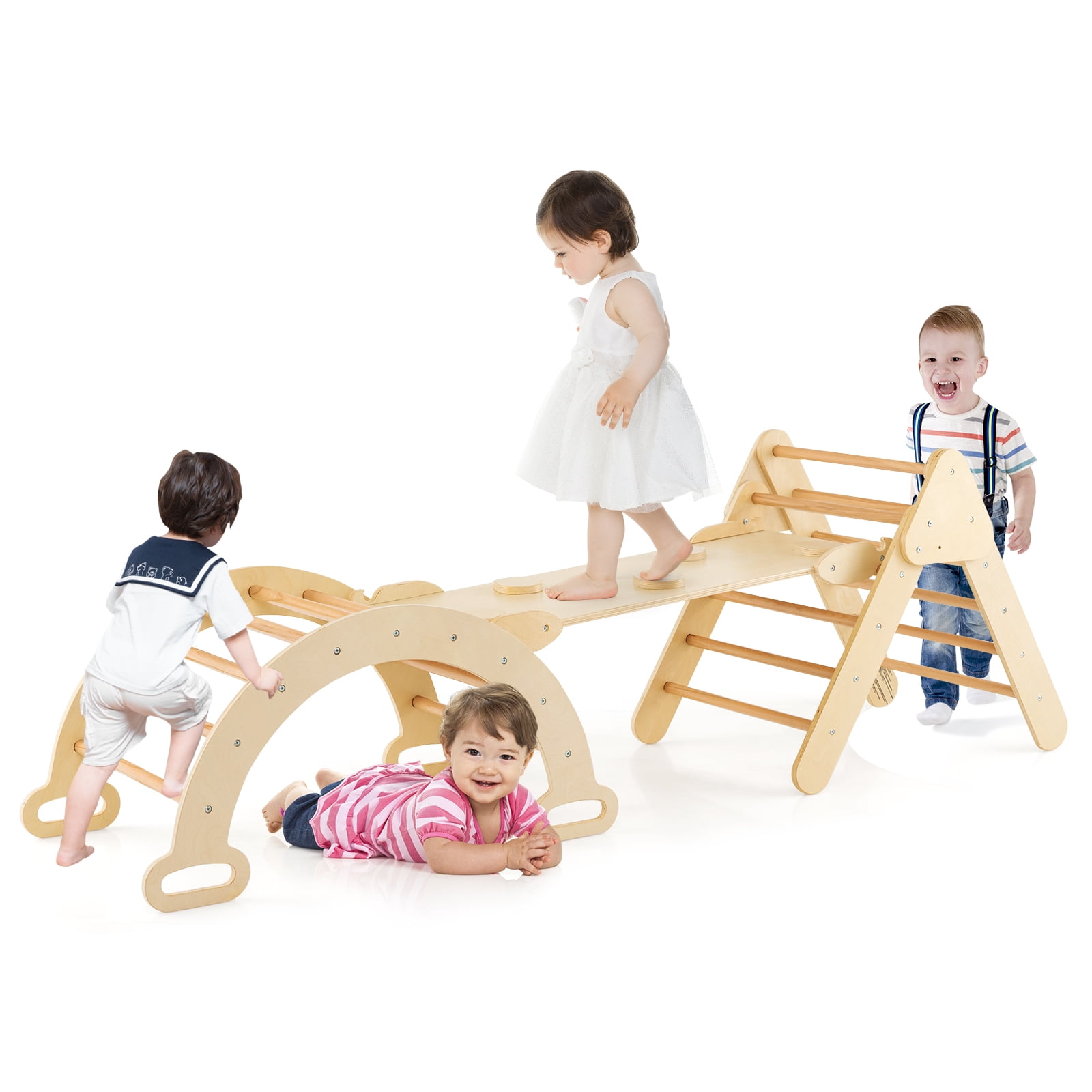 Topbuy 5-in-1 Triangular Set of 3 Baby Climbing Toys w/ Triangular ...