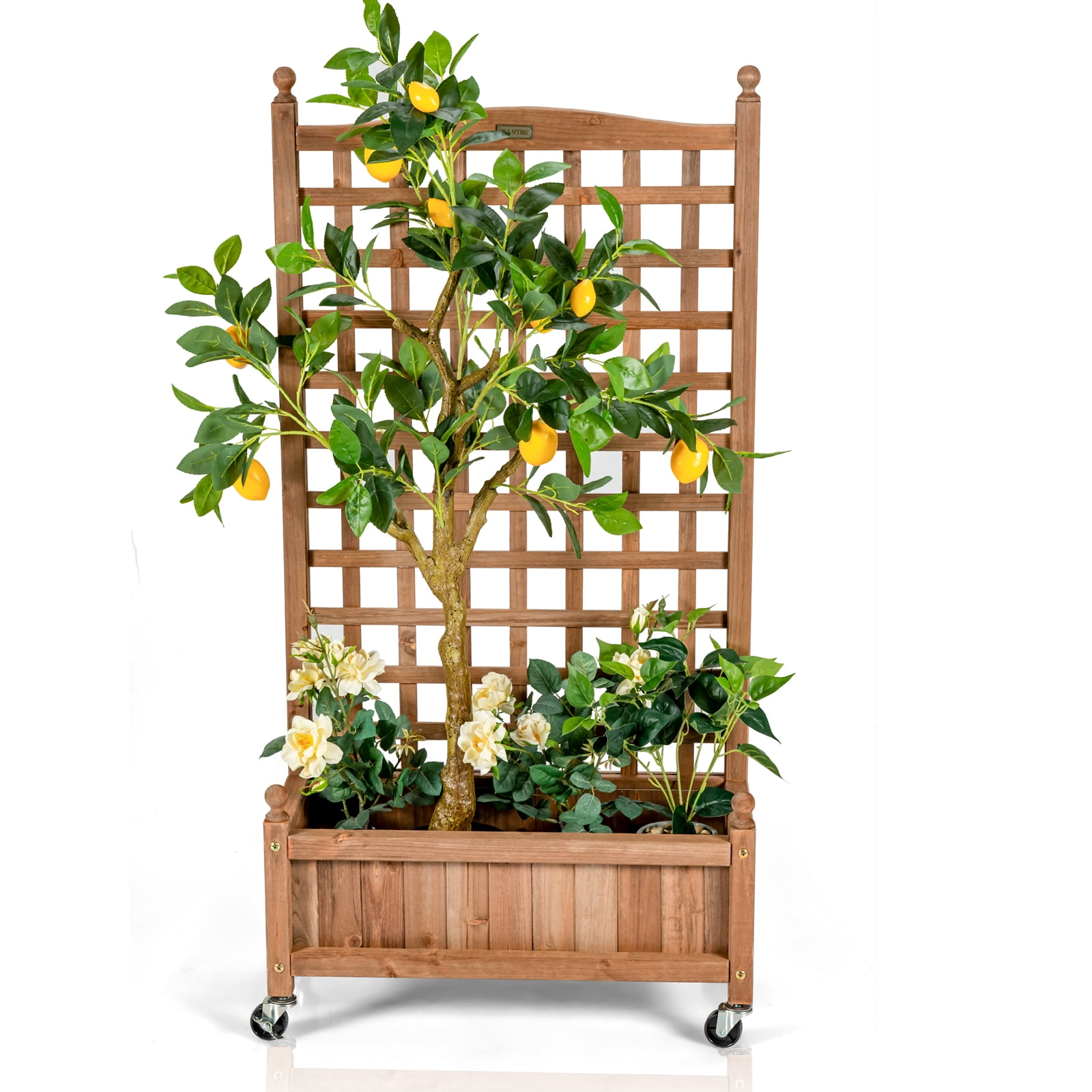 Topbuy 50in Outdoor Wooden Flower Garden Planter Box with Trellis ...