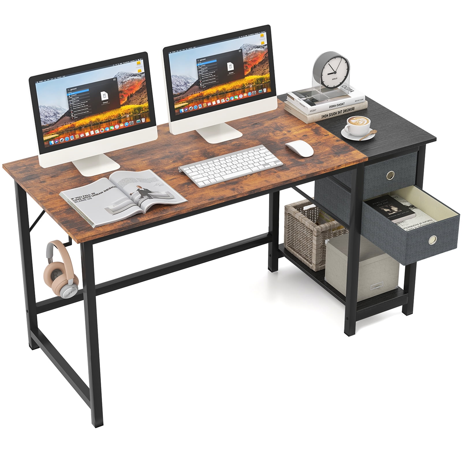 Topbuy 55-Inch Home Office Desk Modern Computer Workstation with 2 ...
