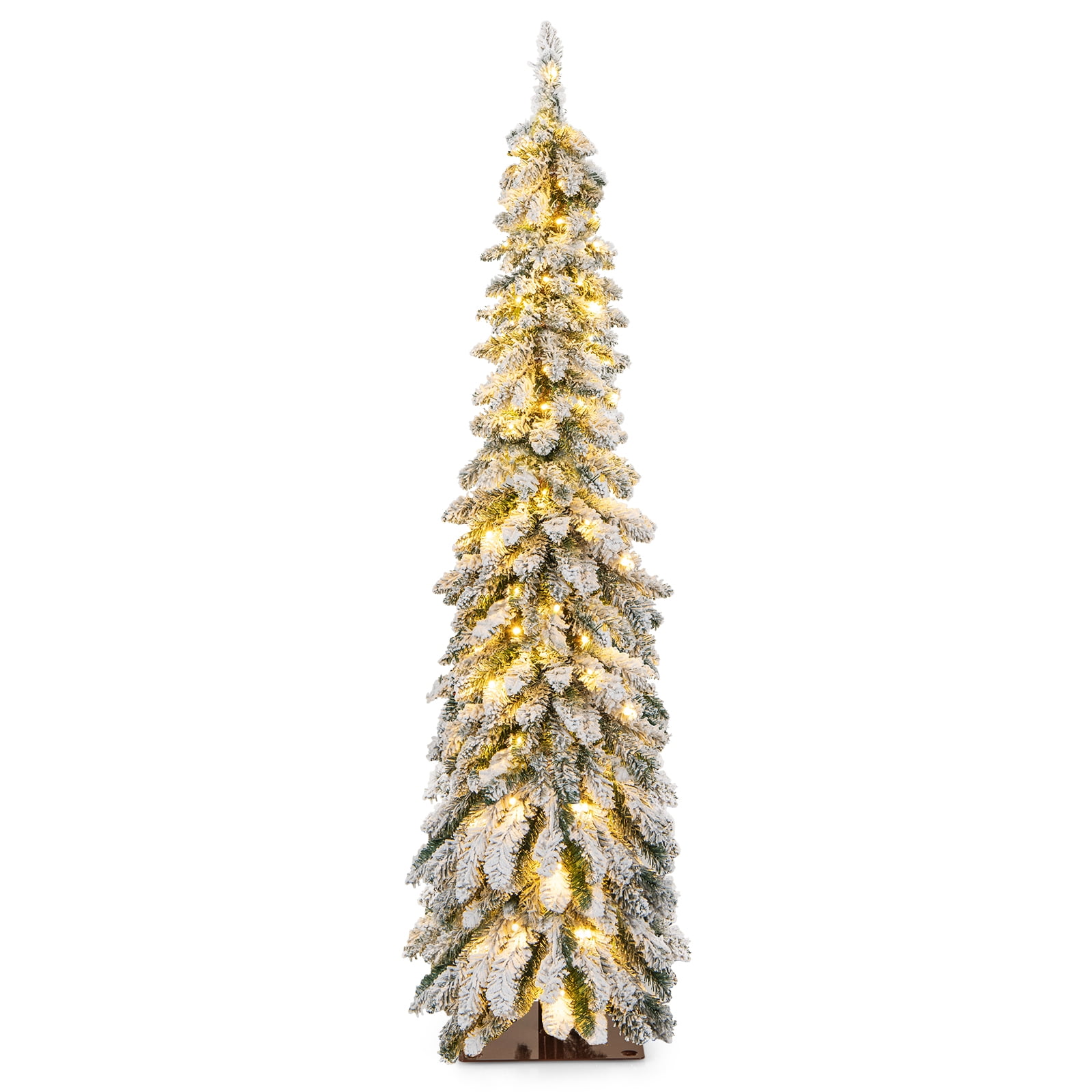 Topbuy 5FT Slim Pre-lit Frosted Artificial Christmas Tree with 334 ...