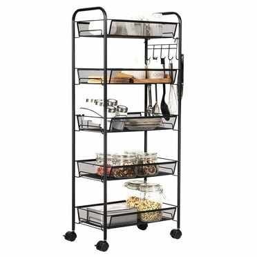 Costway 5 Tier Storage Rack Trolley Cart Home Kitchen Organizer Utility ...