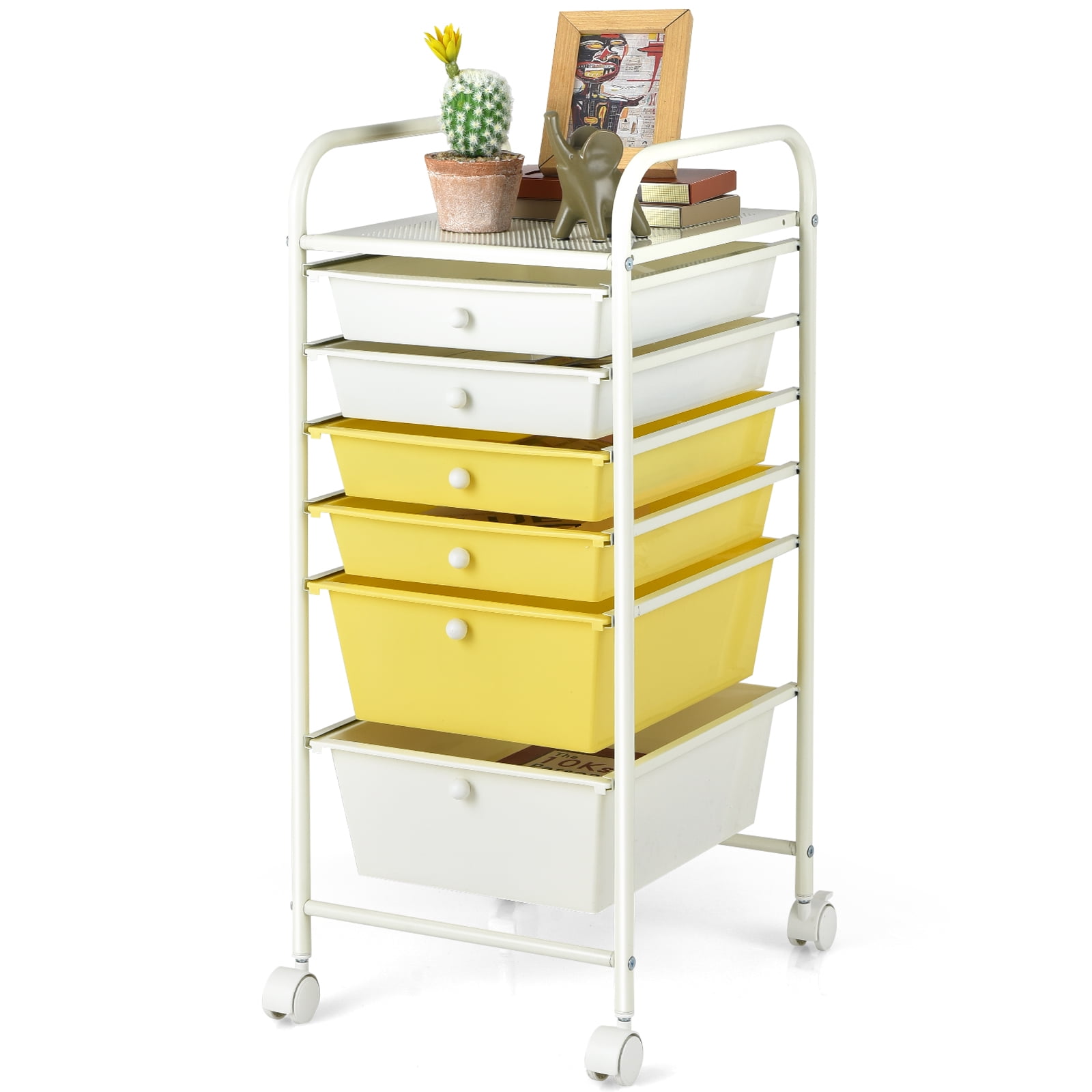 Topbuy 6-Drawer Rolling Storage Cart, Yellow, for Office, School, Art ...