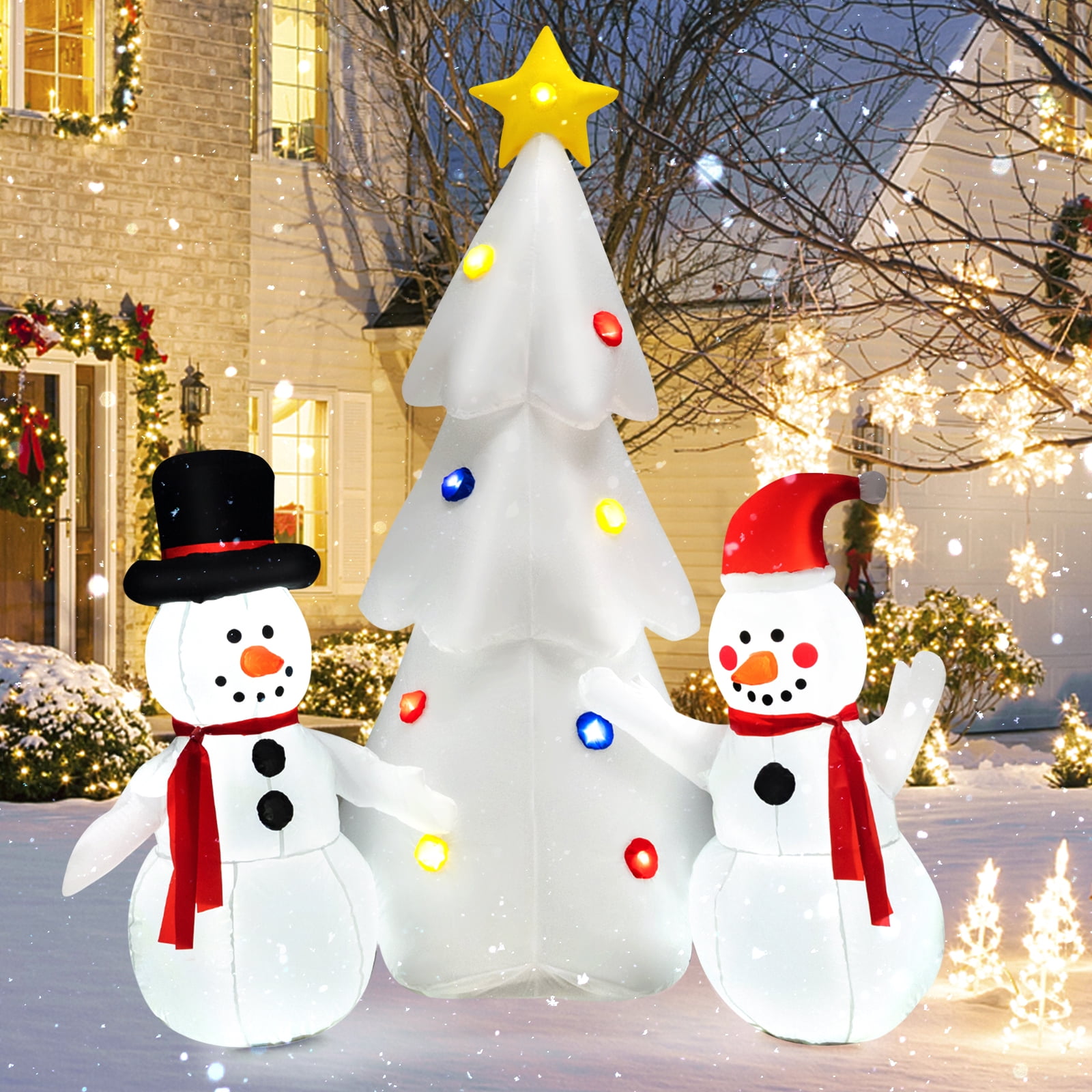 Topbuy 6 Ft Blow Up Indoor Decor Christmas Tree With 2 Fun Snowmen Big