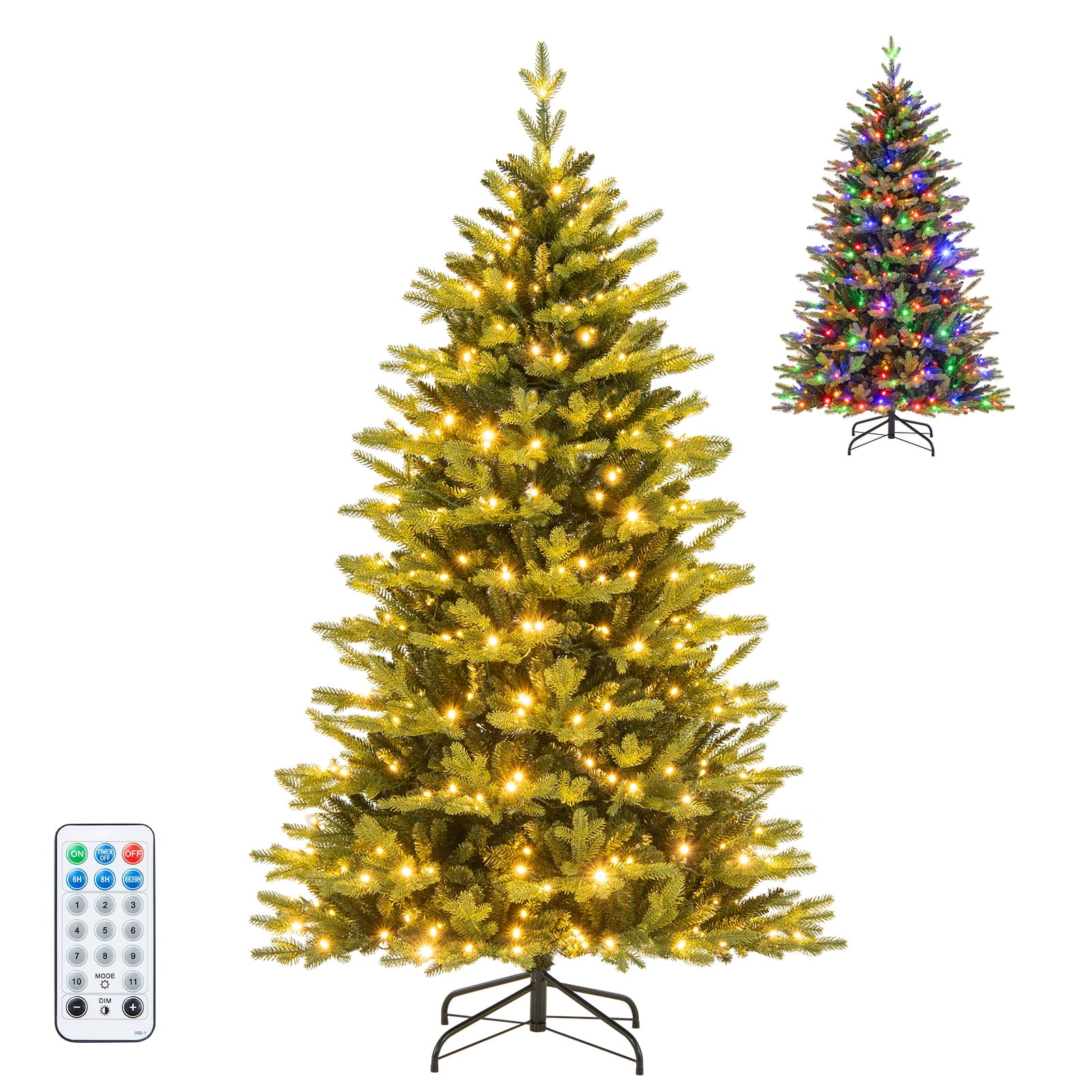 Topbuy 6 FT Pre-lit Artificial Christmas Tree Hinged Xmas Tree with 1168 Branch Tips 350 Multi ...