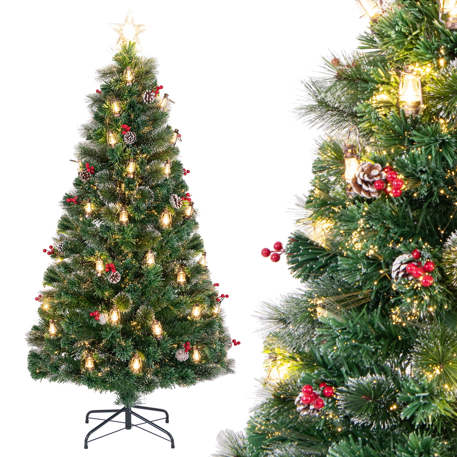 Topbuy 6 FT Pre-lit Fiber Optic Christmas Tree Artificial Xmas Tree ...