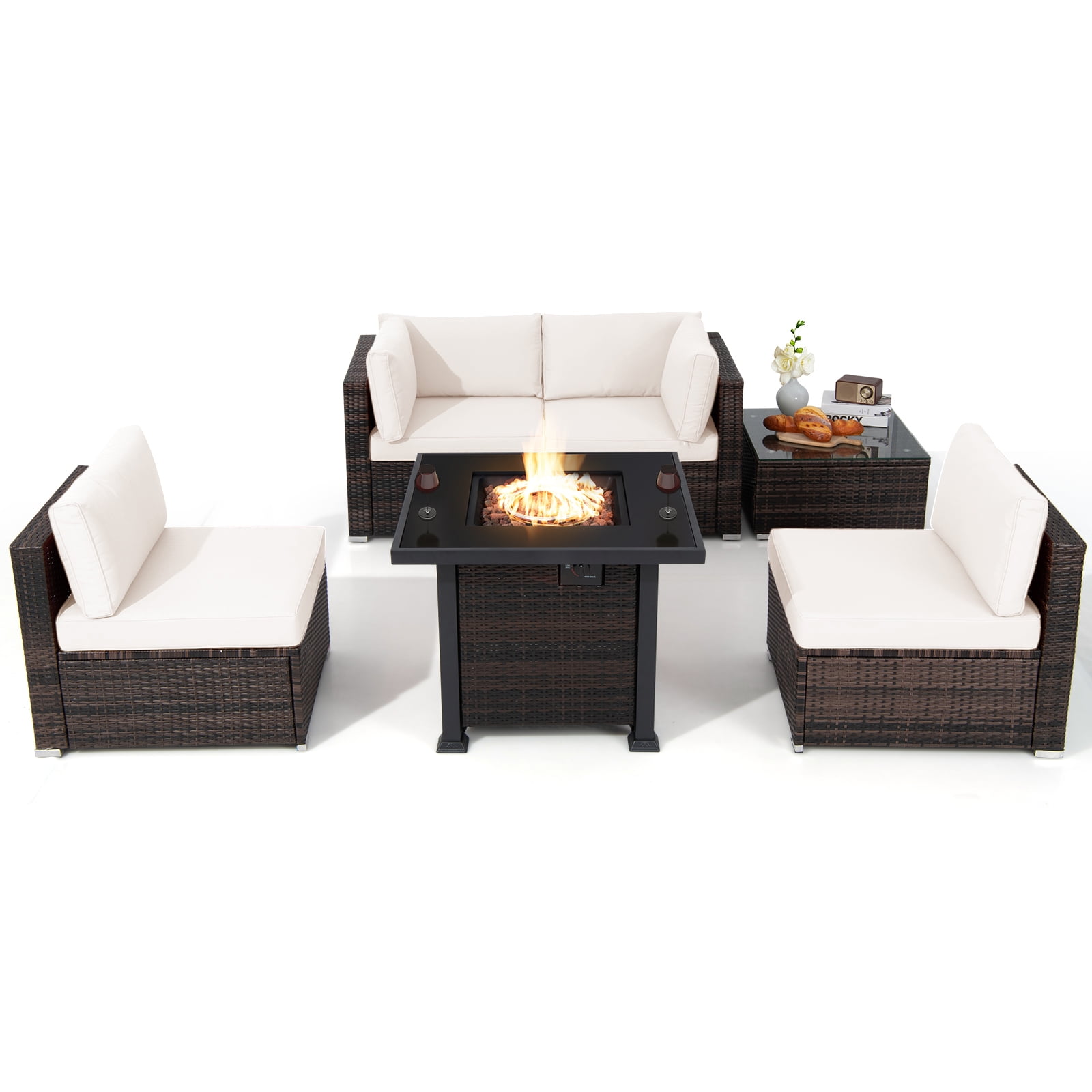 Topbuy 6 Piece Patio Wicker Conversation Set,Outdoor Rattan Sofa Set w ...