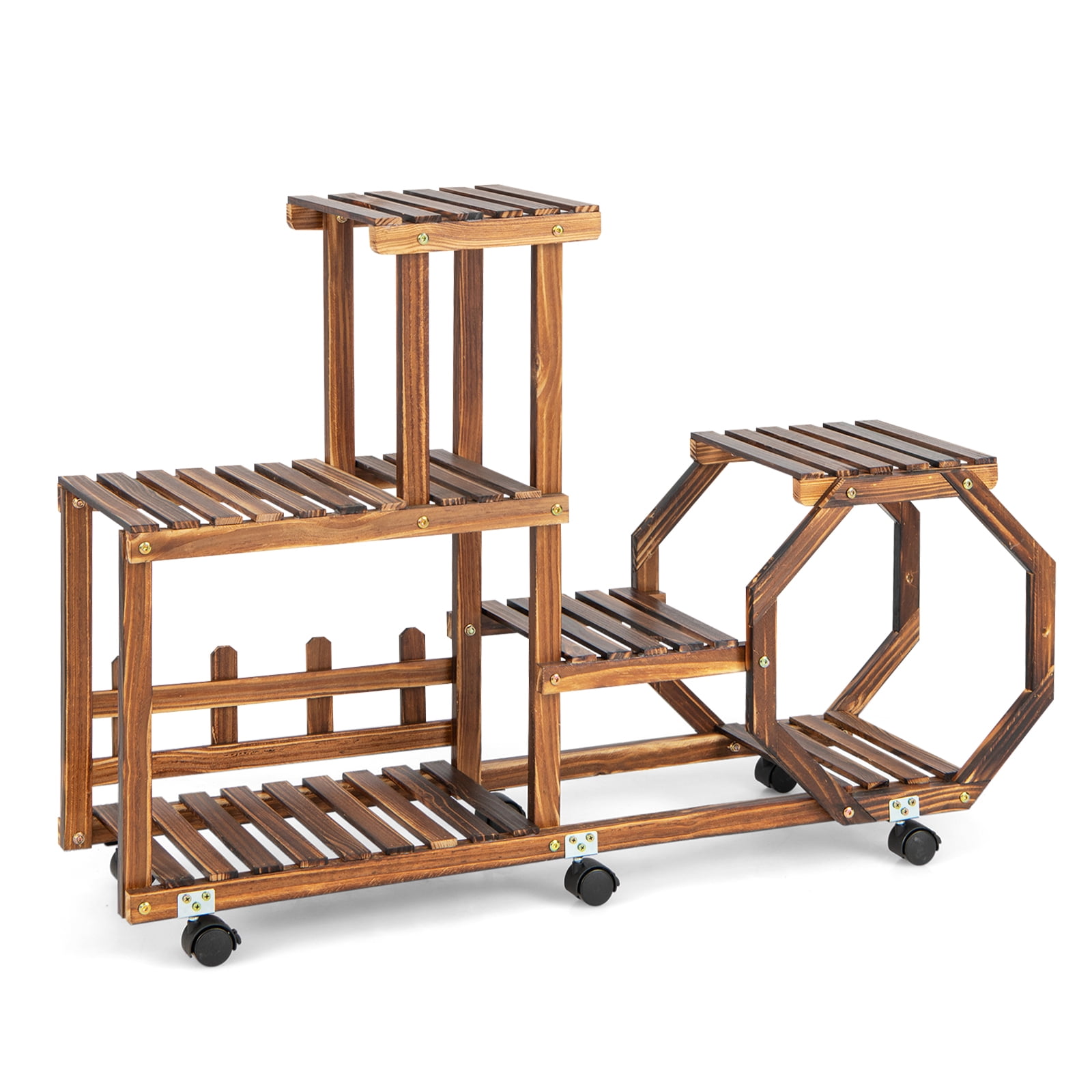 Topbuy 6 Tier 8 Potted Plant Stand Rack 100% Pine Wood Flower Pot ...