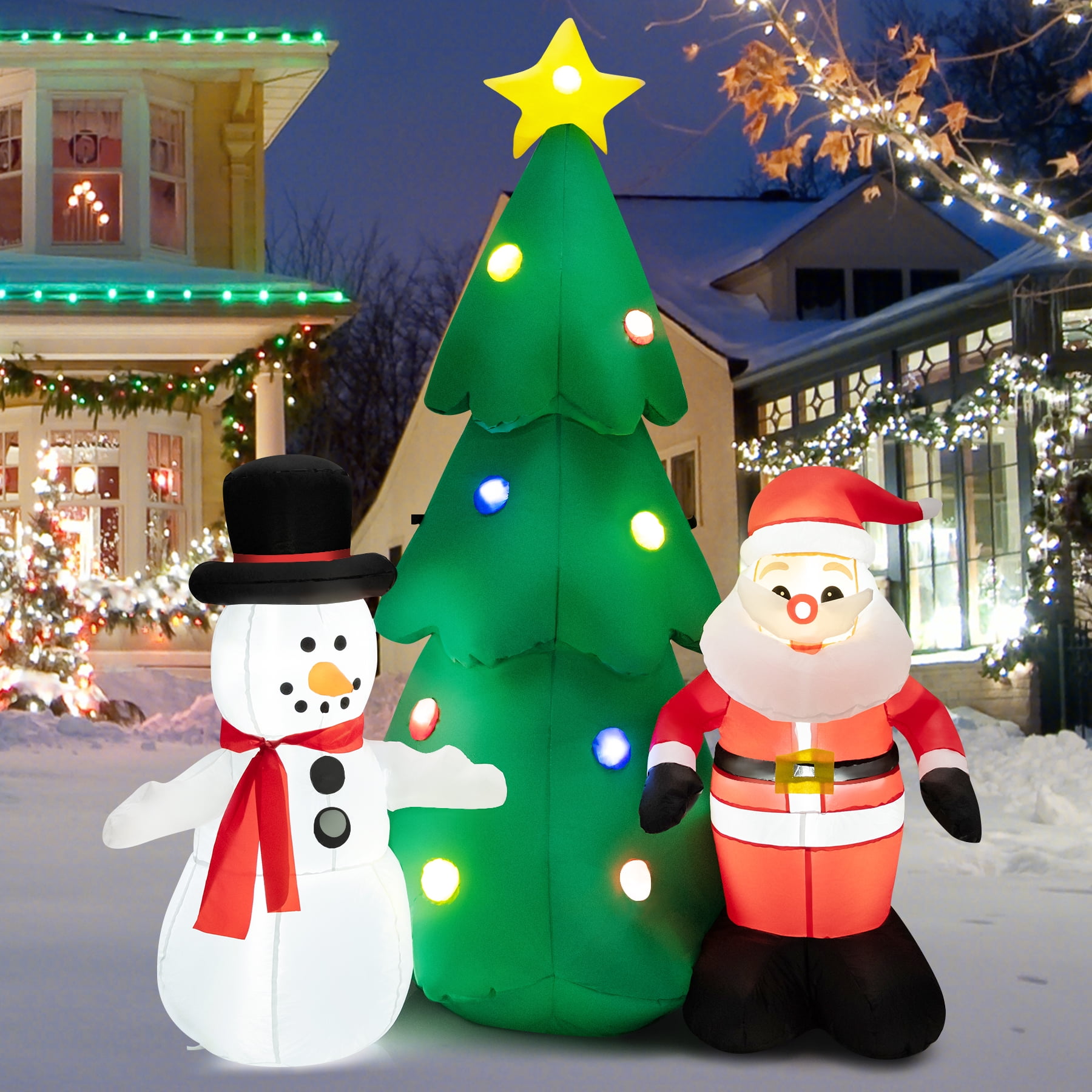 Topbuy 6ft Inflatable Christmas Tree And Santa Claus W Leds And Air Blower