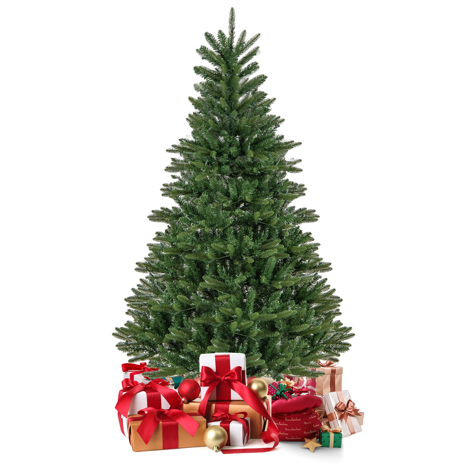 Topbuy 6FT Pre-lit Hinged Xmas Tree with 500 Warm Lights, 912 Mixed ...