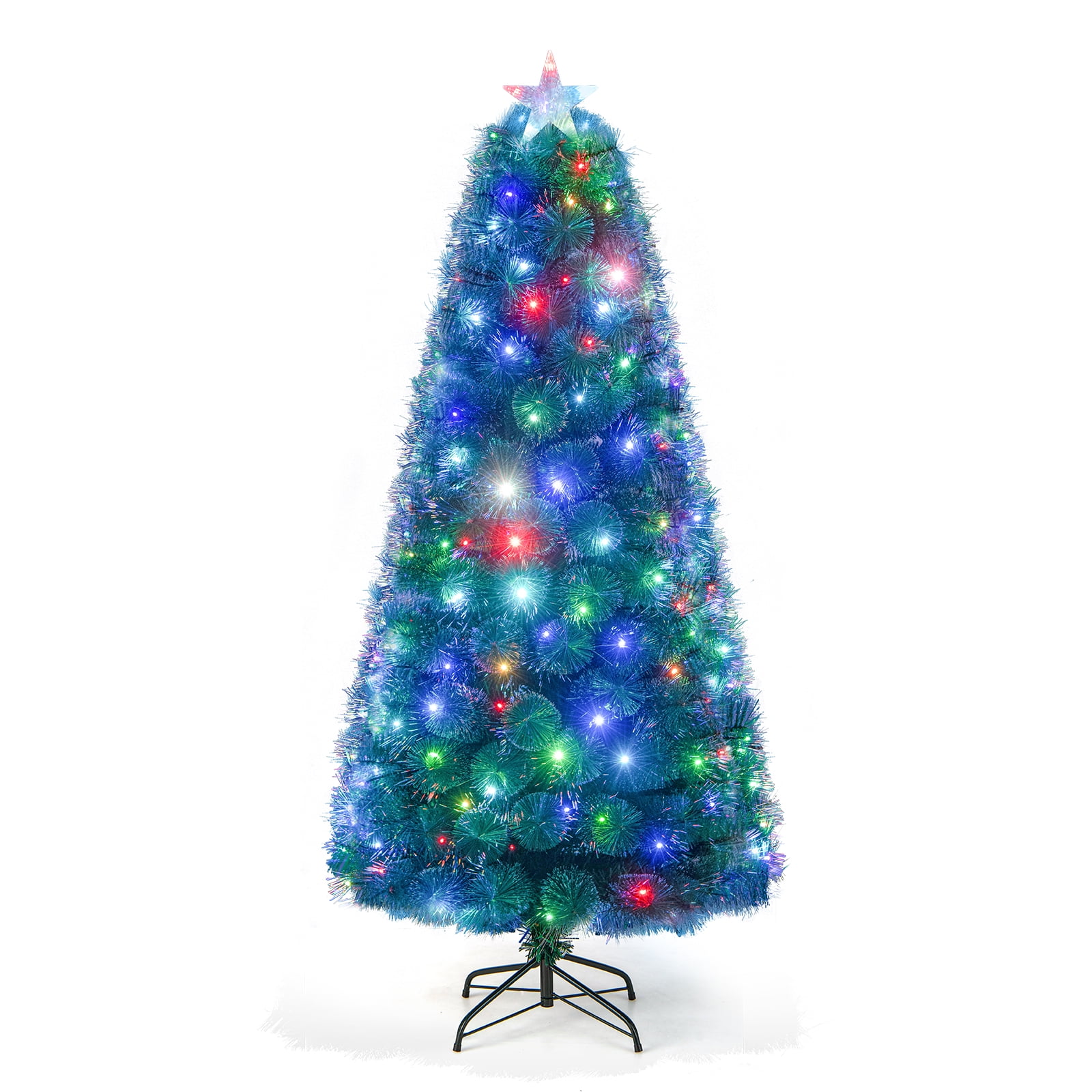 Topbuy 6FT Pre-lit Fiber Optic Christmas Tree Artificial Xmas Tree with ...