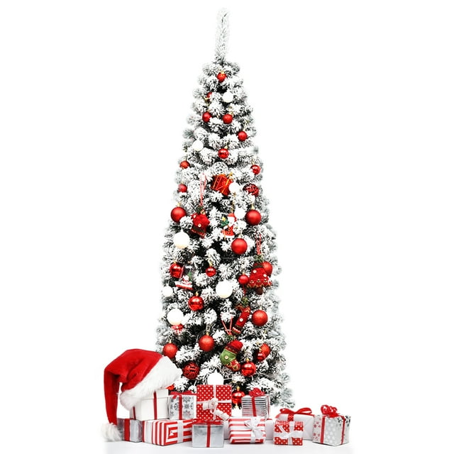 Topbuy 6ft Pencil Artificial Christmas Tree Snow Flocked Pencil Tree ...