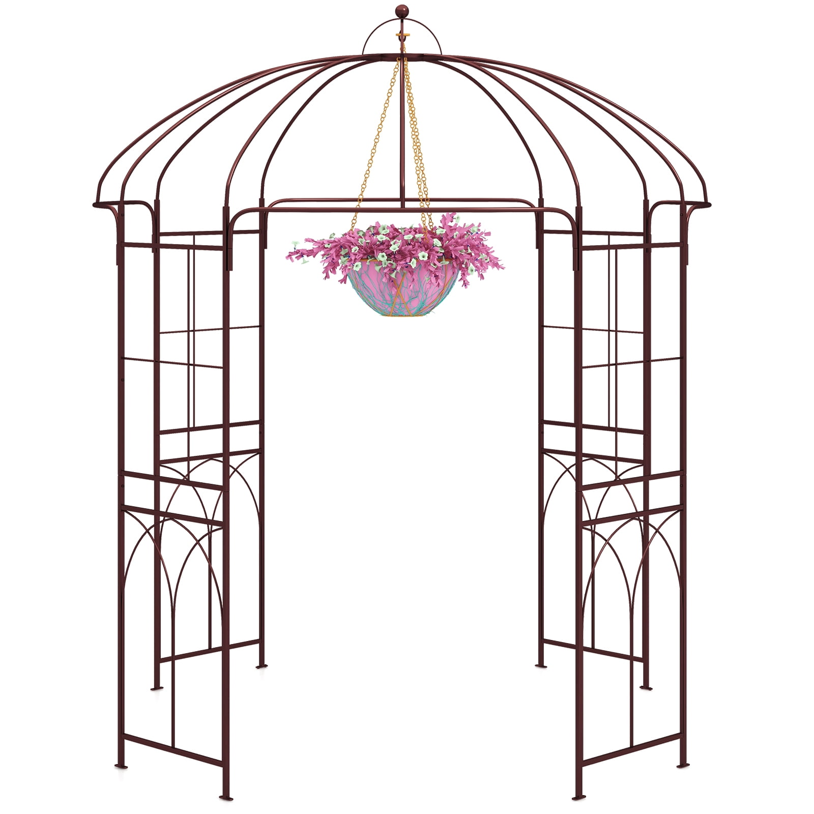 Topbuy 7’ x 8.4’ Birdcage Shape Garden Arbor Heavy Duty Metal Garden ...