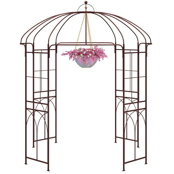 Topbuy 7’ x 8.4’ Birdcage Shape Garden Arbor Heavy Duty Metal Garden ...