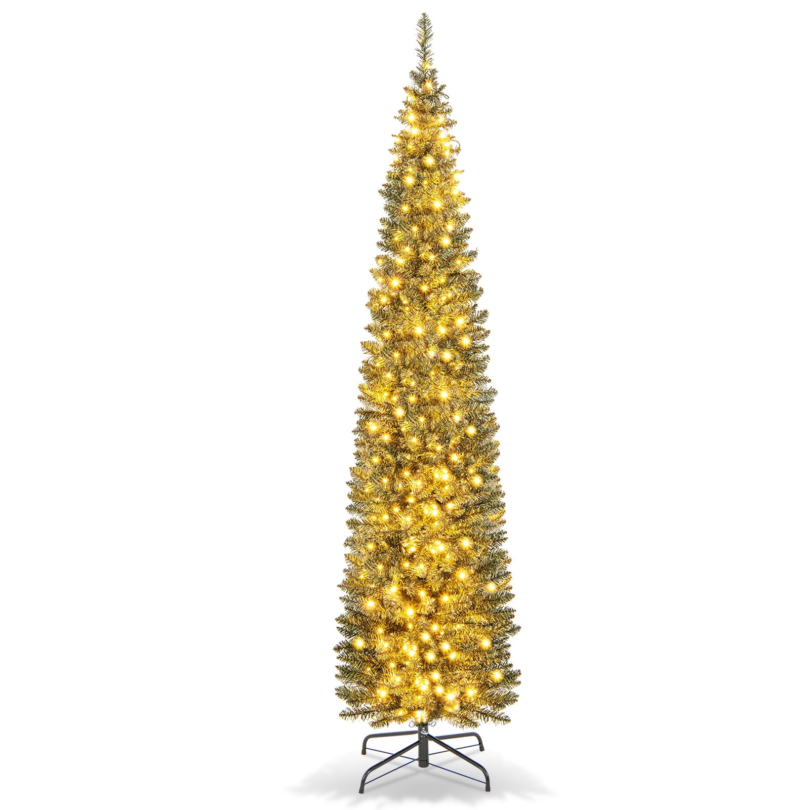 Topbuy 7FT Artificial Christmas Tree Pre-lit Pencil Xmas Tree with 499 ...