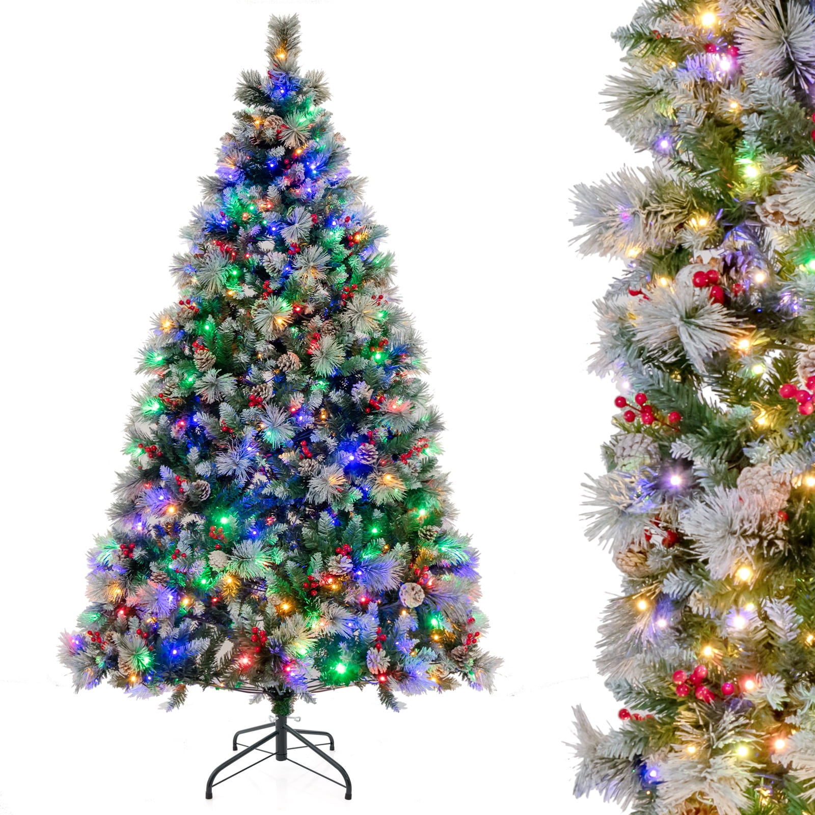 Topbuy 7FT Pre-Lit Artificial Christmas Tree Hinged Xmas Tree with 11 ...