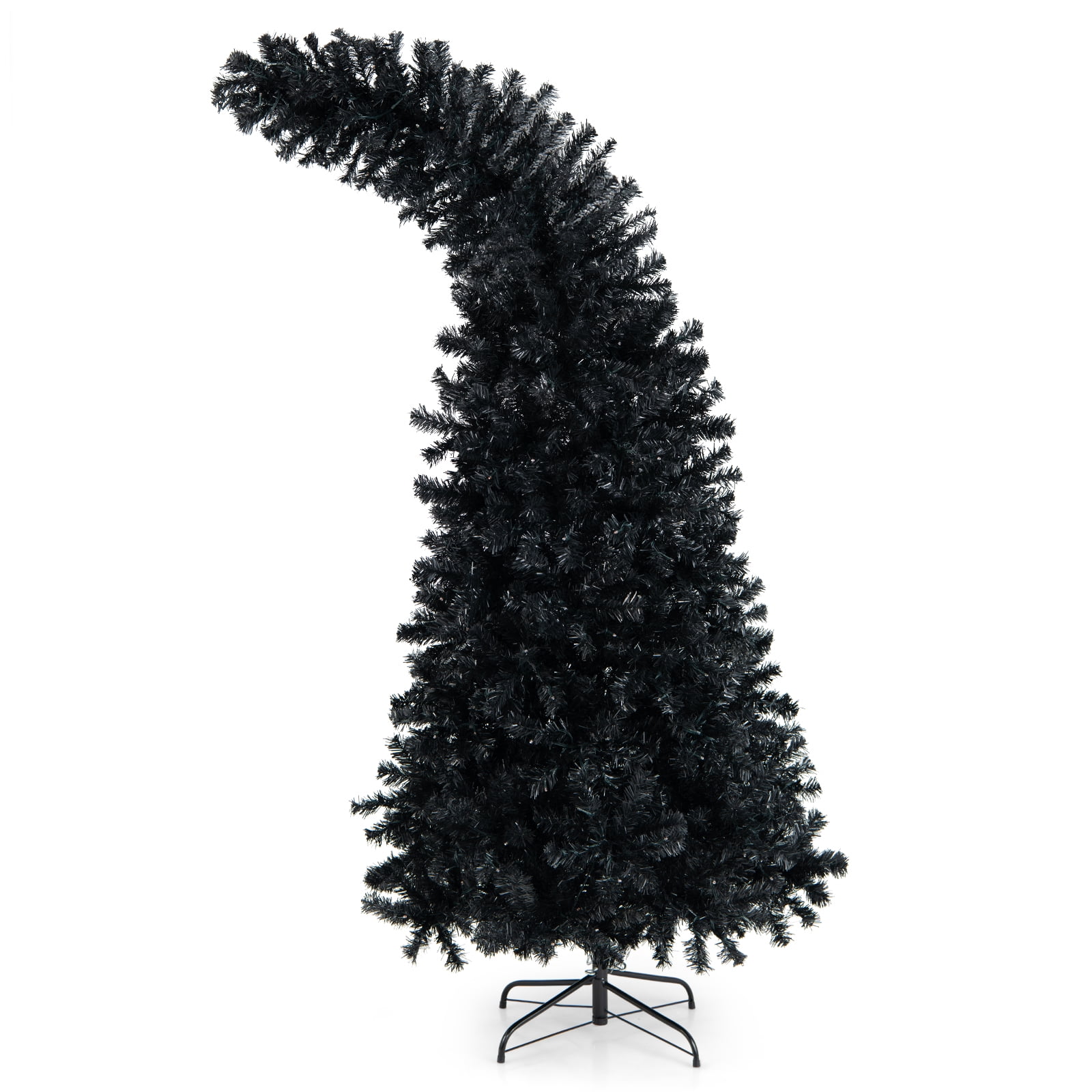 Topbuy 7FT Pre-lit Standing Exotic Halloween Tree, Black Hinged Tree w ...