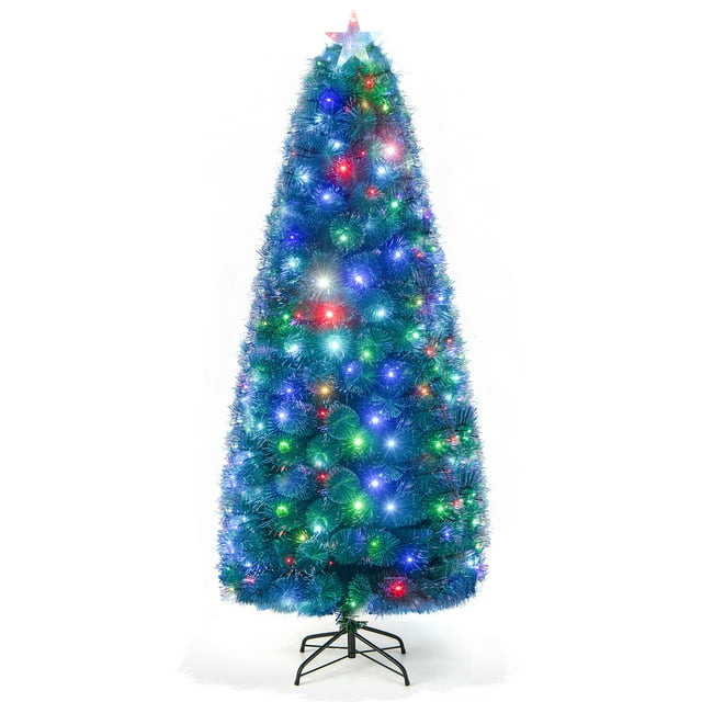 Topbuy 7FT Pre-lit Fiber Optic Christmas Tree Artificial Xmas Tree with ...