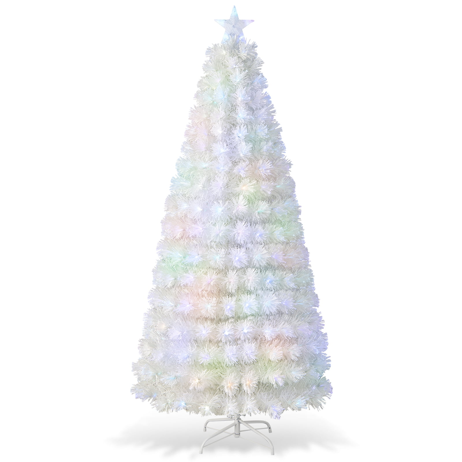 Topbuy 7FT Pre-lit Fiber Optic Christmas Tree White Snow-Flocked ...