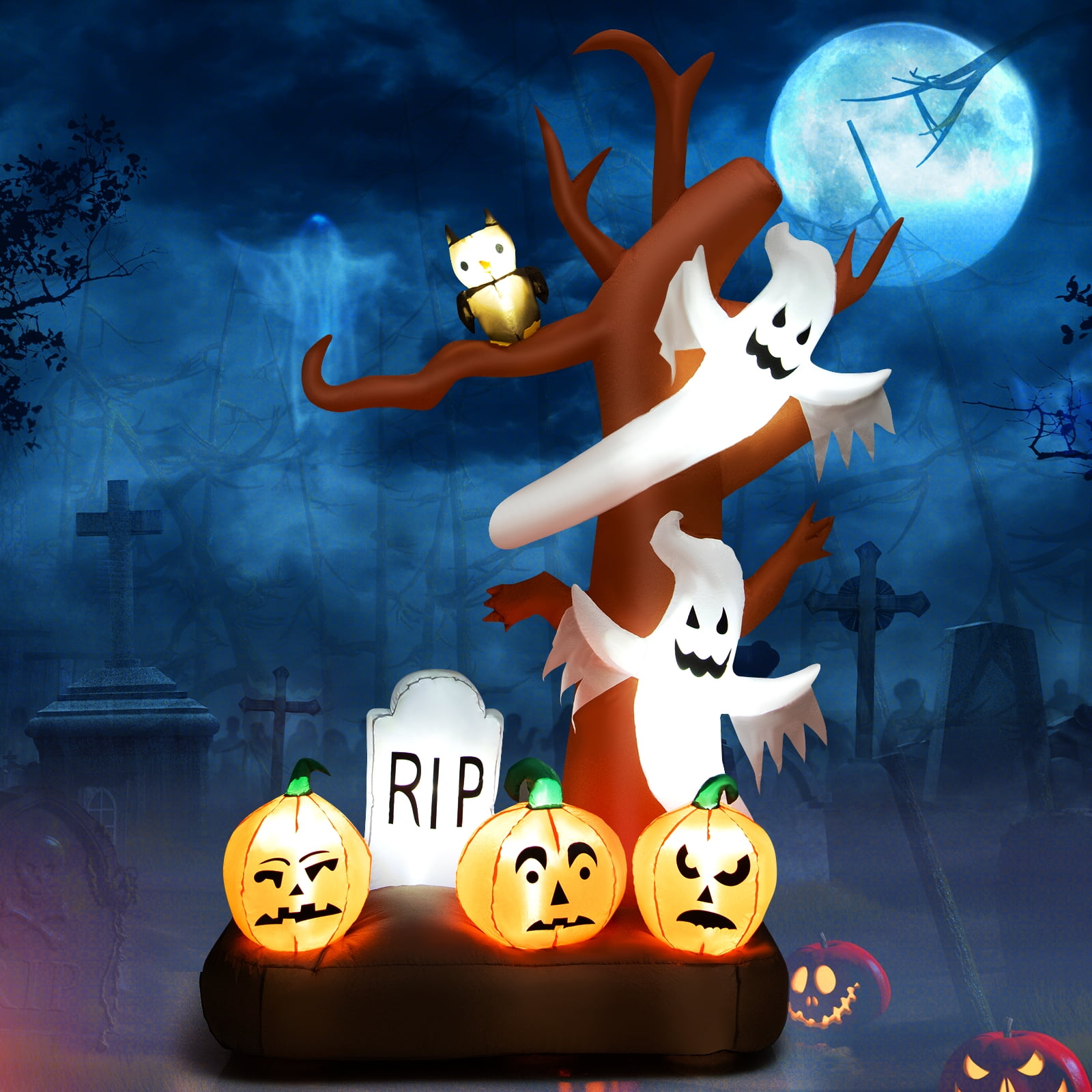 Topbuy 8 FT Tall Halloween Inflatable Tree w/ Ghosts Pumpkins Owl ...