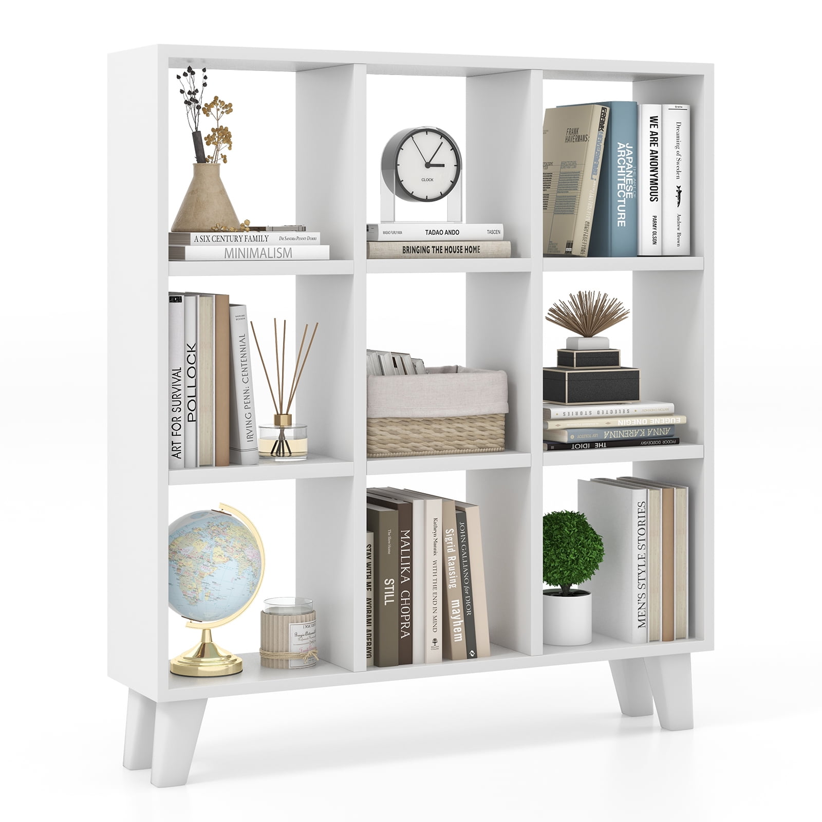 Topbuy 9-Cube Open Bookcase 3-Tier Floor Standing Bookshelf with 4 ...