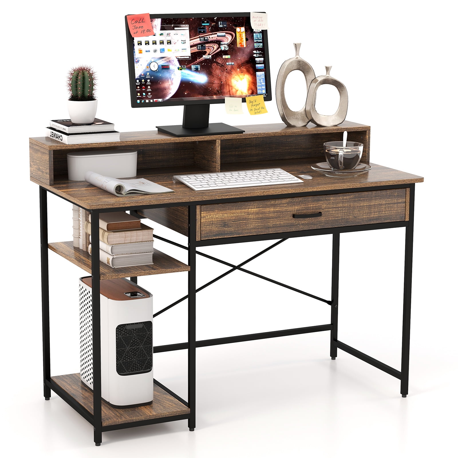 Topbuy Computer Desk with Monitor Shelf 48" Home Office Writing Desk ...