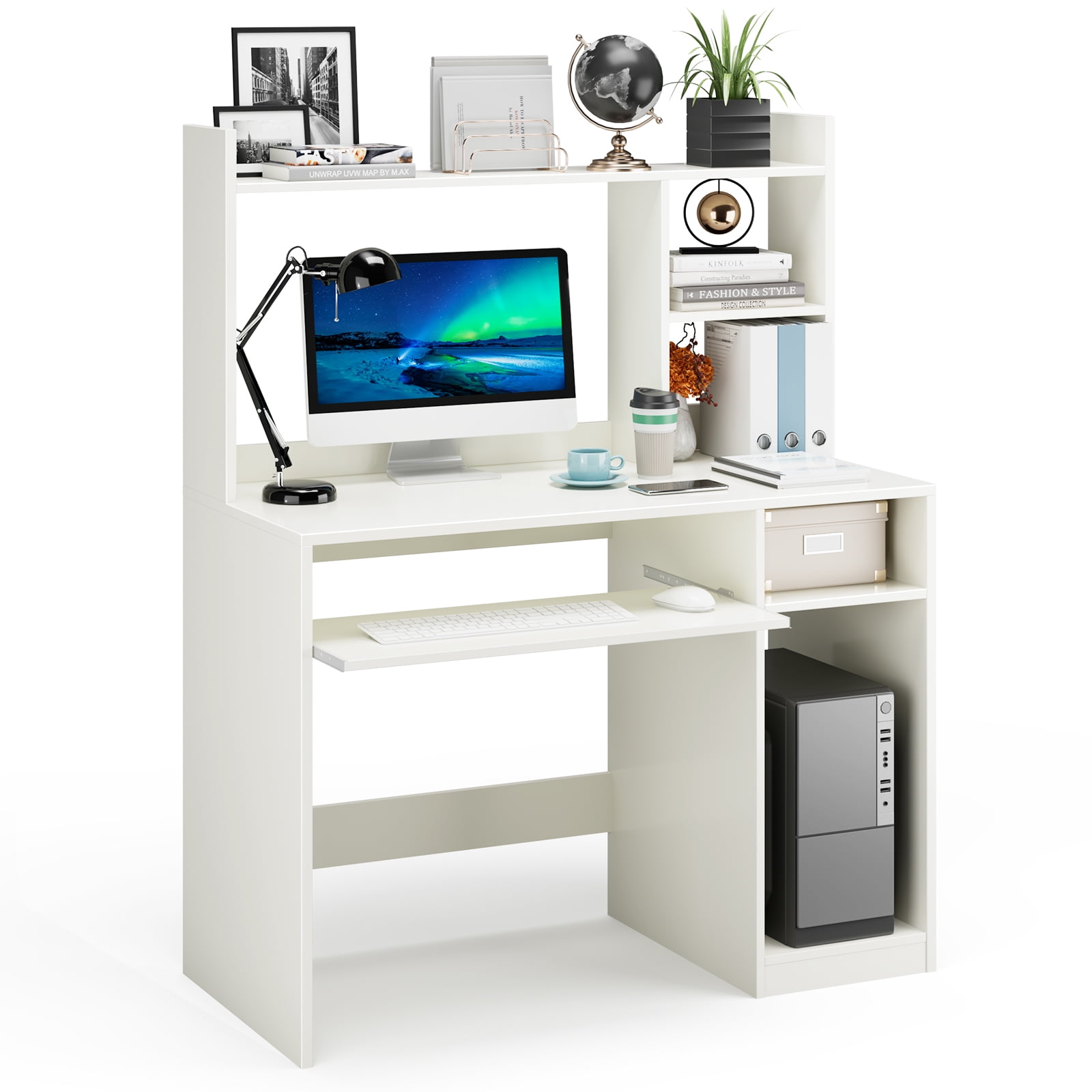 Topbuy Computer Desk with Storage Shelf Wooden Writing Desk w/ Hutch ...